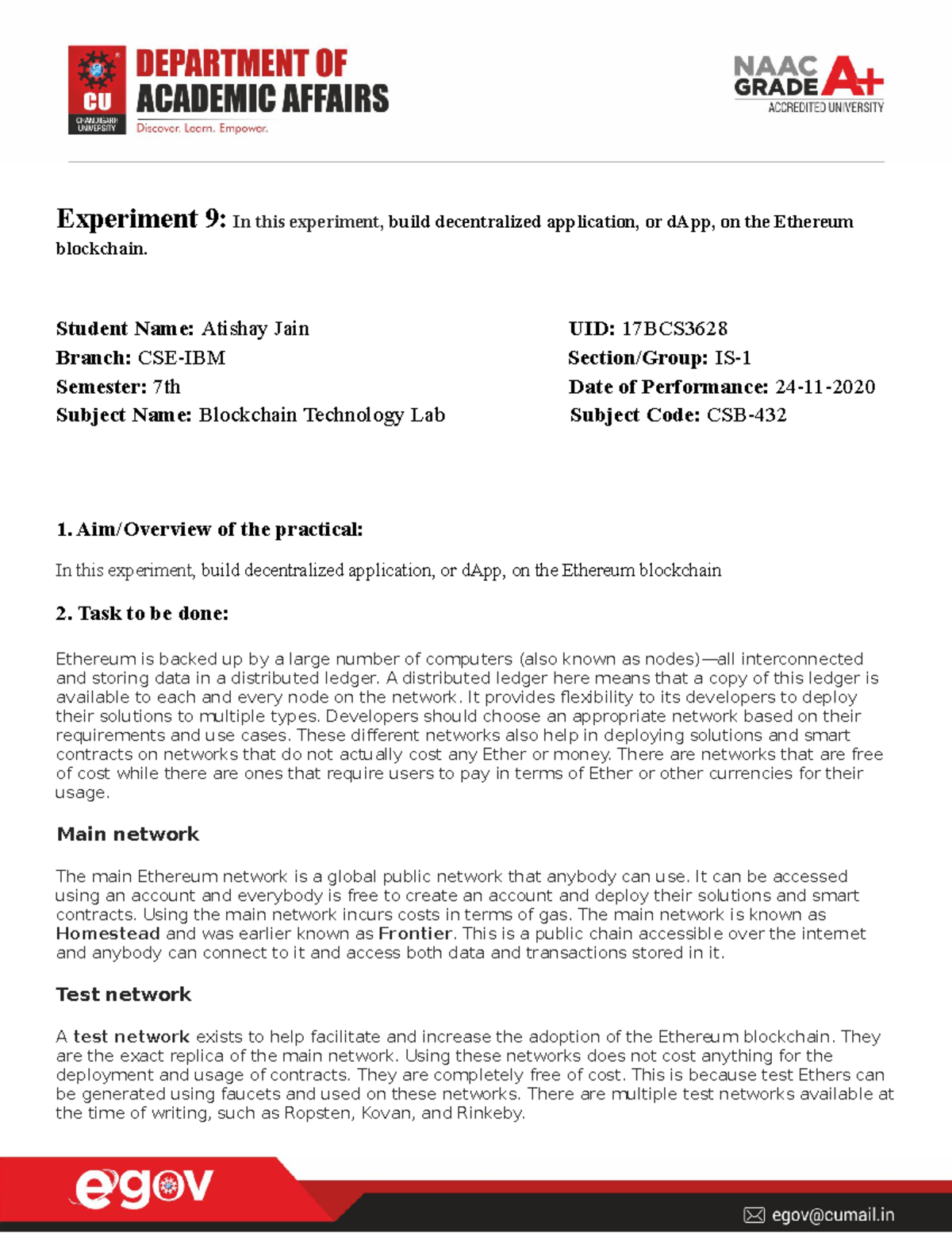 17BCS3628 BT LAB EXP-9 - chandigarh university - Experiment 9: In this experiment, build - Studocu