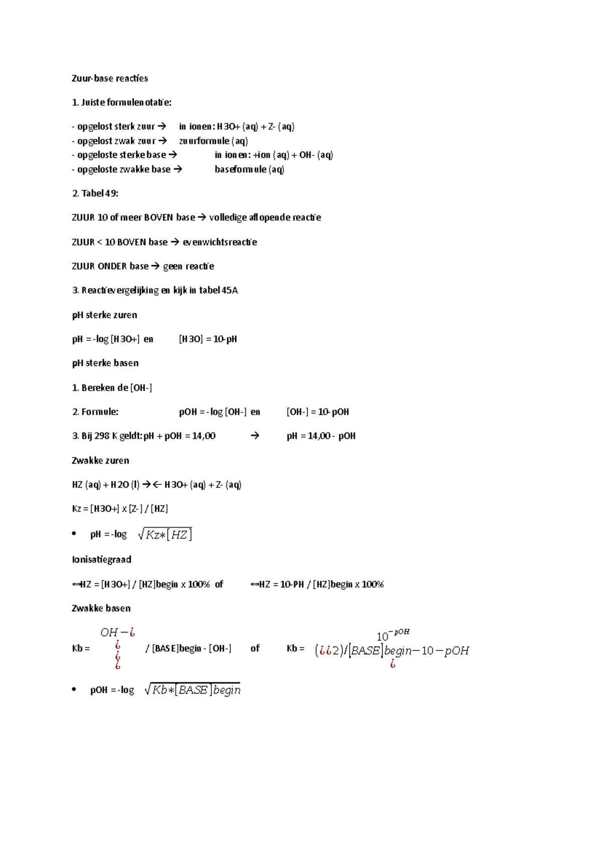 Scheikunde - samenvatting zuren en basen 5V - Zuur-base reacties Juiste ...