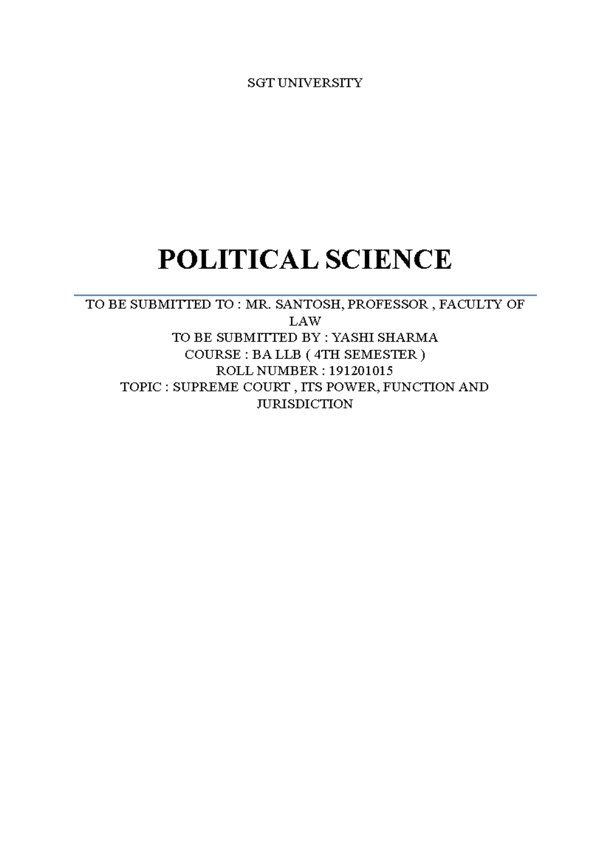 Political Science Project - Yashi Sharma - SGT UNIVERSITY POLITICAL ...