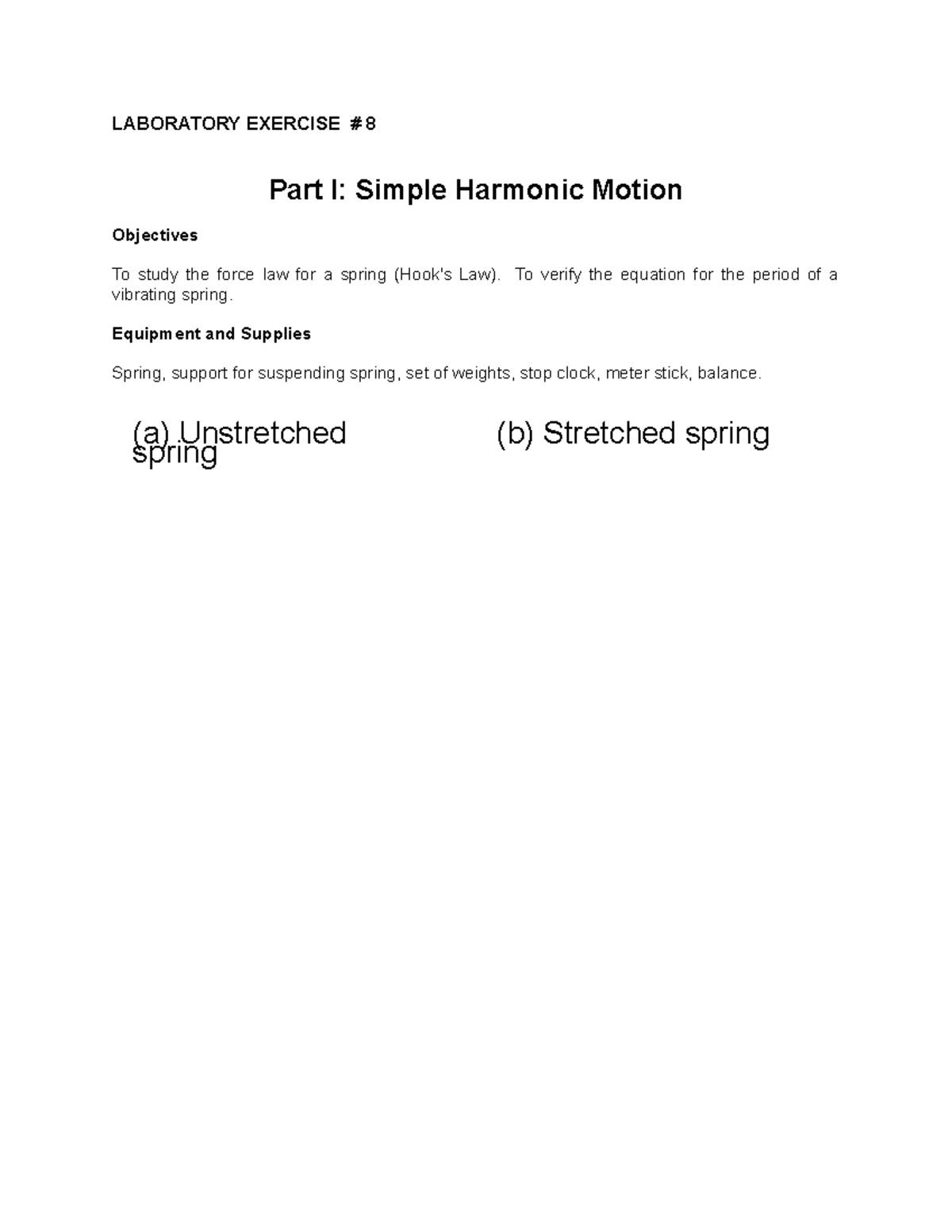 LAB # 8 Simple Harmonic Motion - PHYS 120 - Hunter College - Studocu