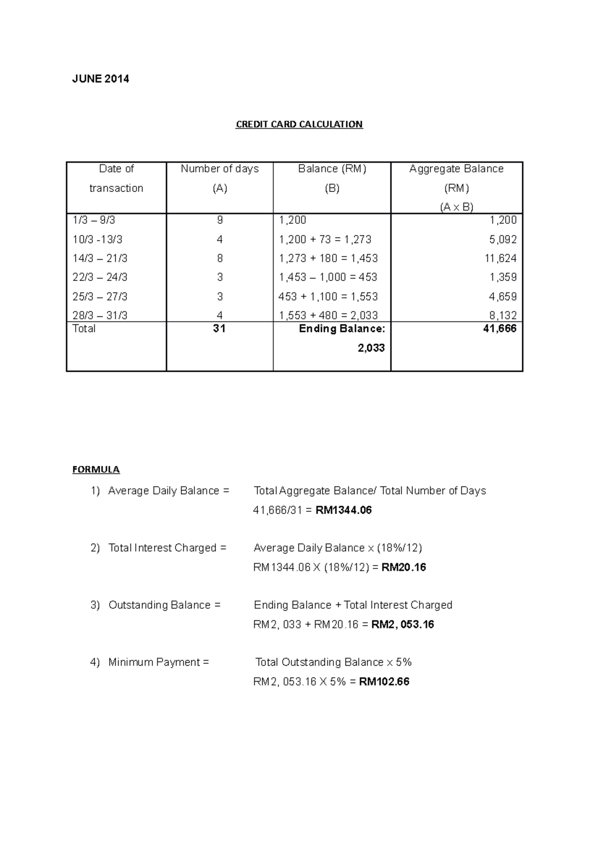 Credit CARD JUNE 2014 - tuto - JUNE 2014 CREDIT CARD CALCULATION Date ...