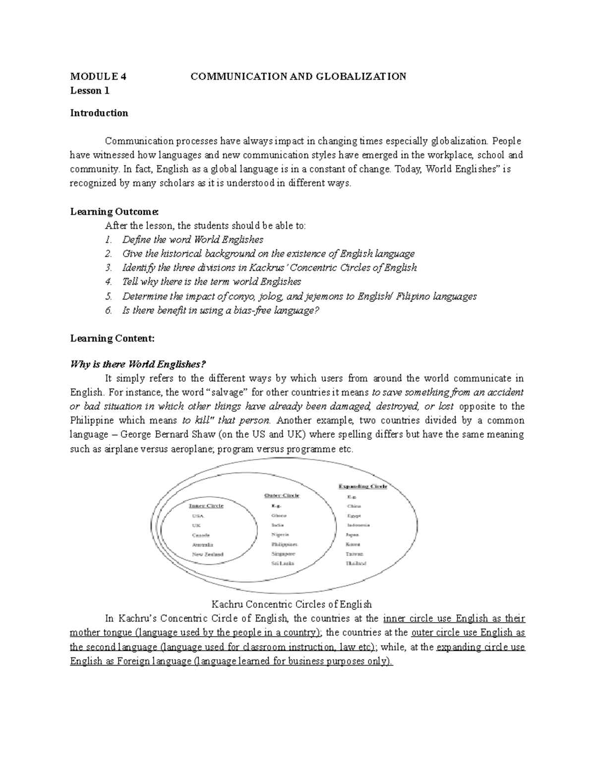 Module 4 Lesson 1 Comm Globalization Module 4 Communication And