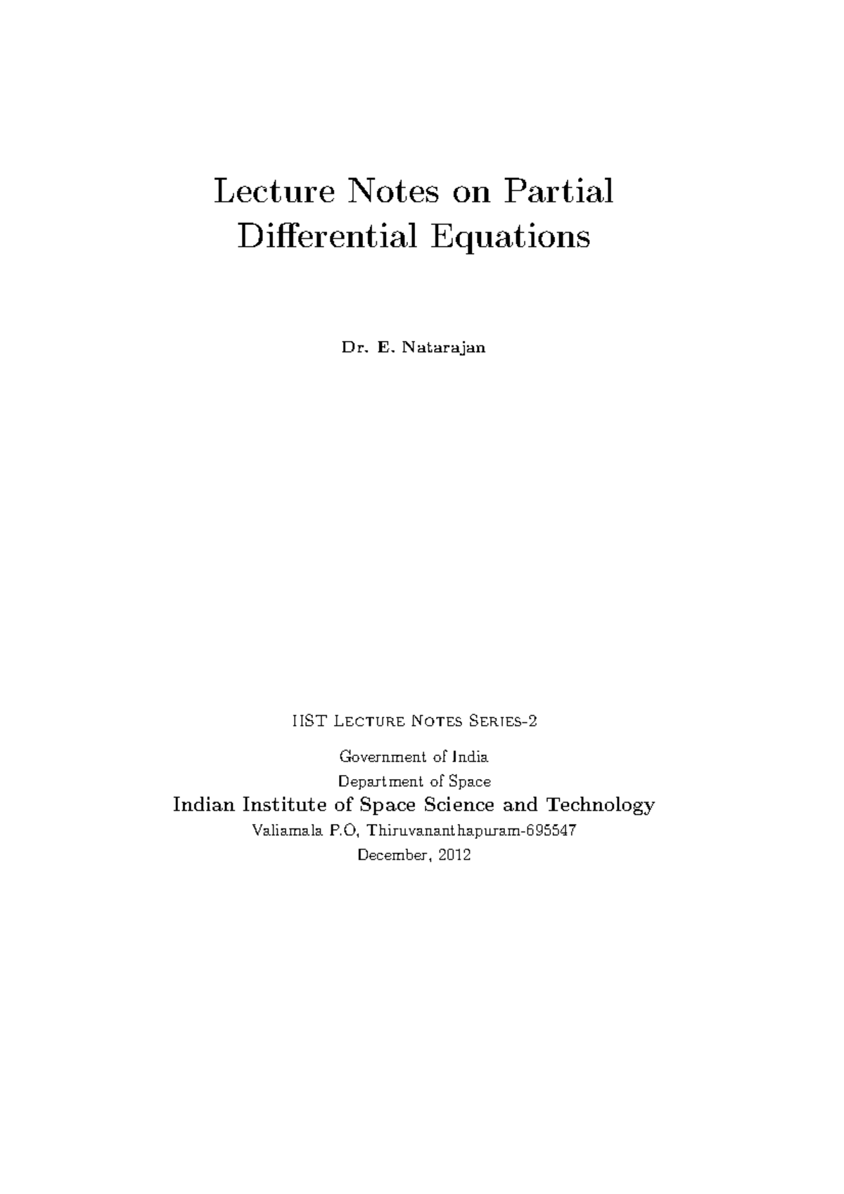 Pde Notes 2 Lecture Notes All Pde Lecures Lecture Notes On Partial Differential Equations Dr