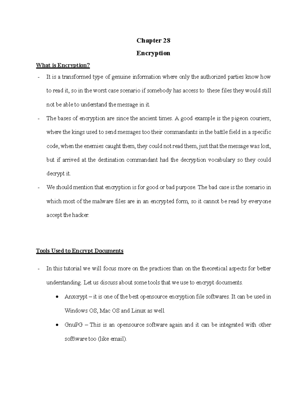 Topic Encryption - Notes - Chapter 28 Encryption What is Encryption ...