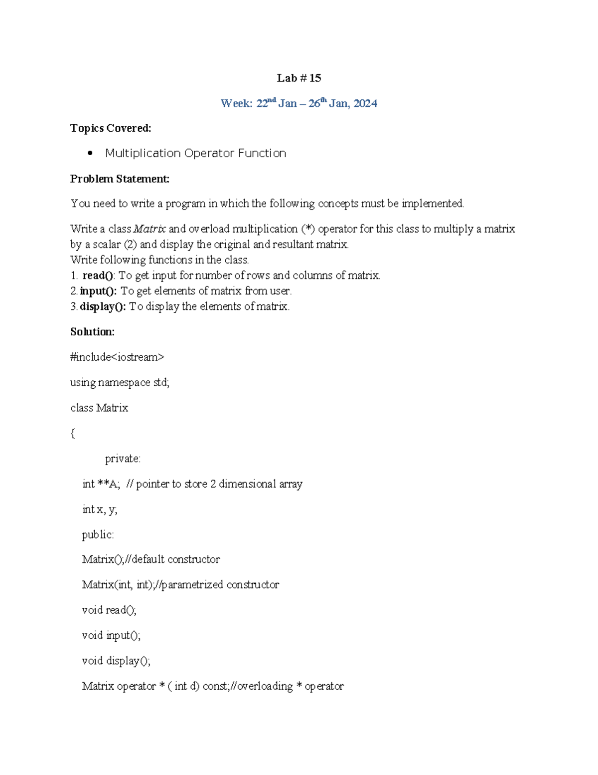 CS201Problem Statment - Lab # 15 Week: 22nd Jan – 26th Jan, 2024 Topics ...