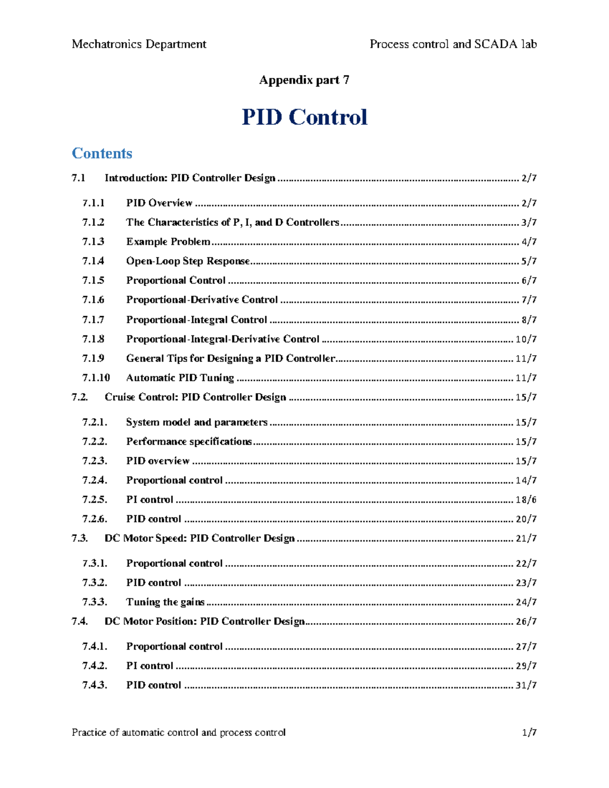 6.Experiment PID Control - PID Control - Appendix part 7 .1 ...