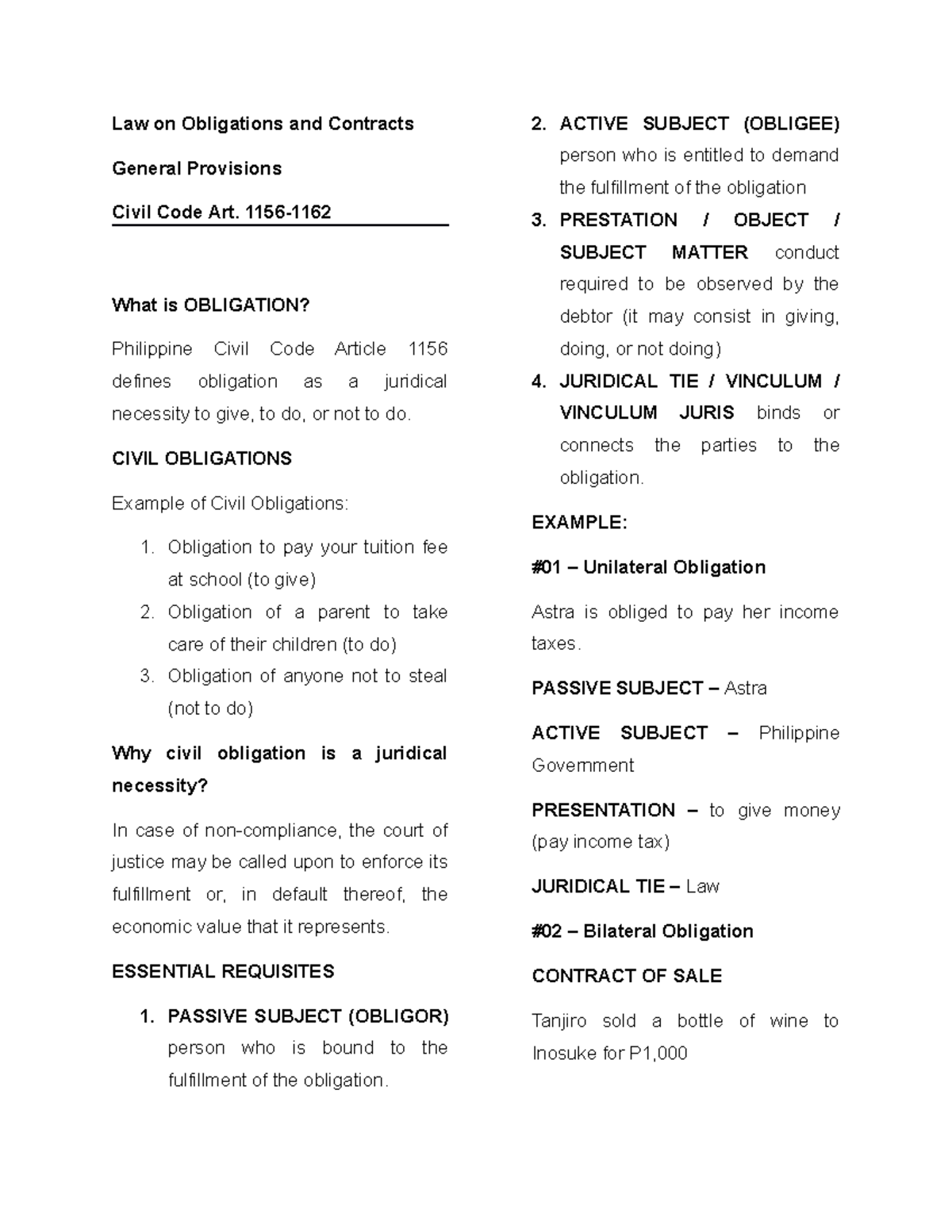 Law on Obligations and Contracts - Law on Obligations and Contracts ...