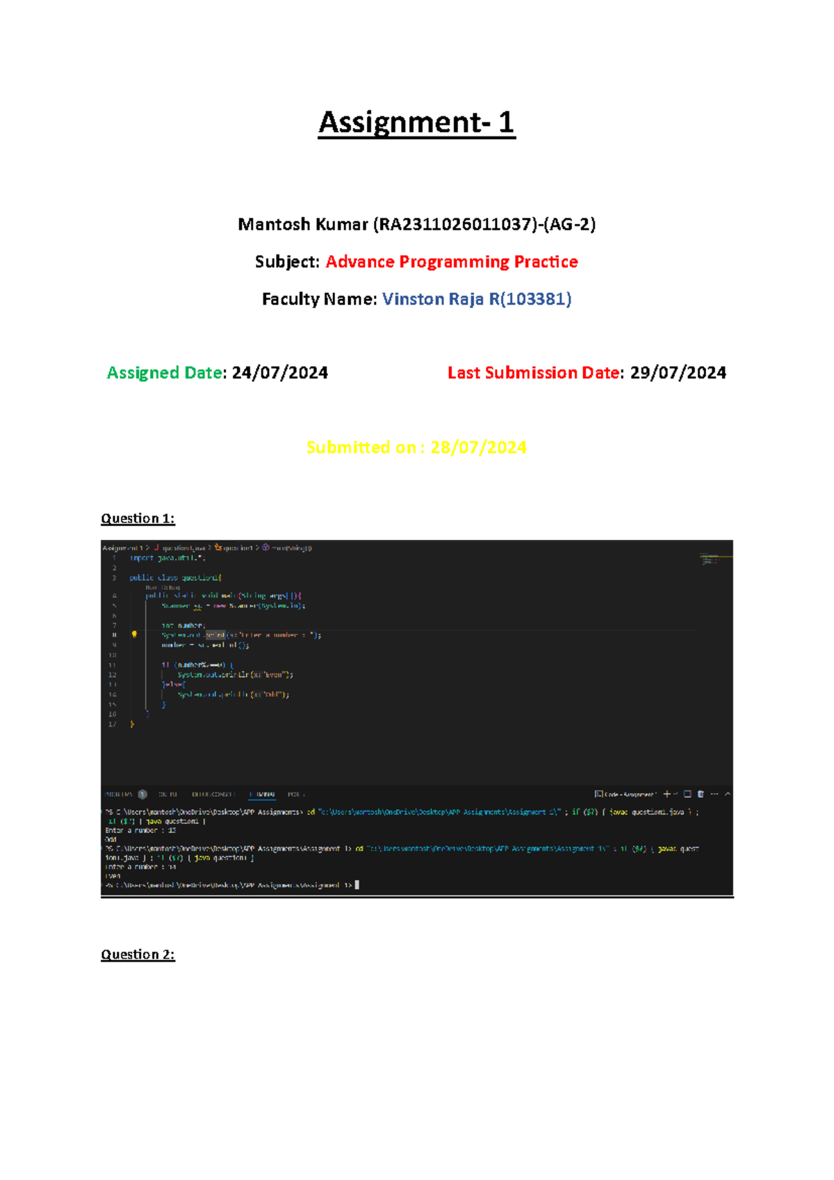 Assignment 1 (Mantosh Kumar RA2311026011037) - Advanced Programming ...