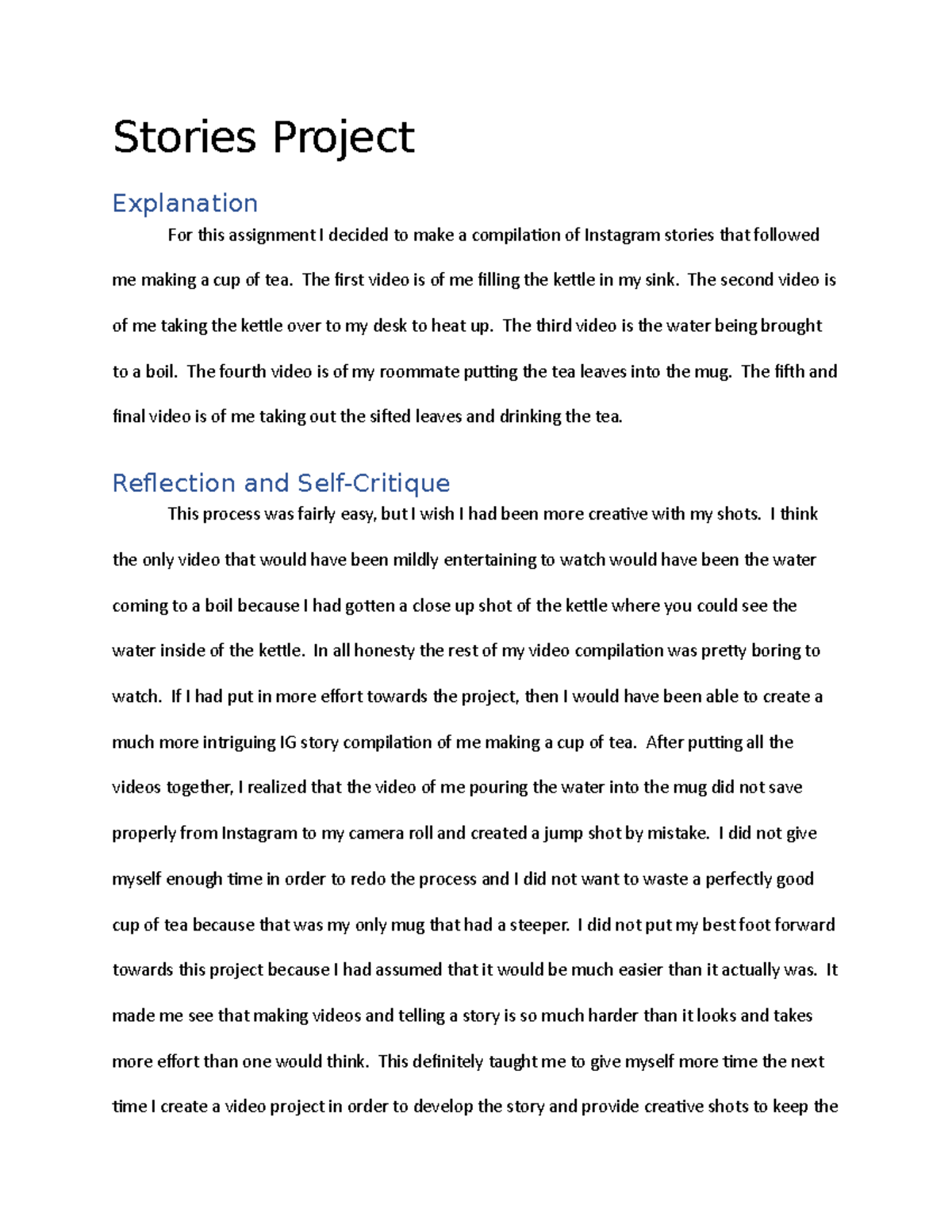 STCO 289 Stories Project - Explanation and Critique - Stories Project ...