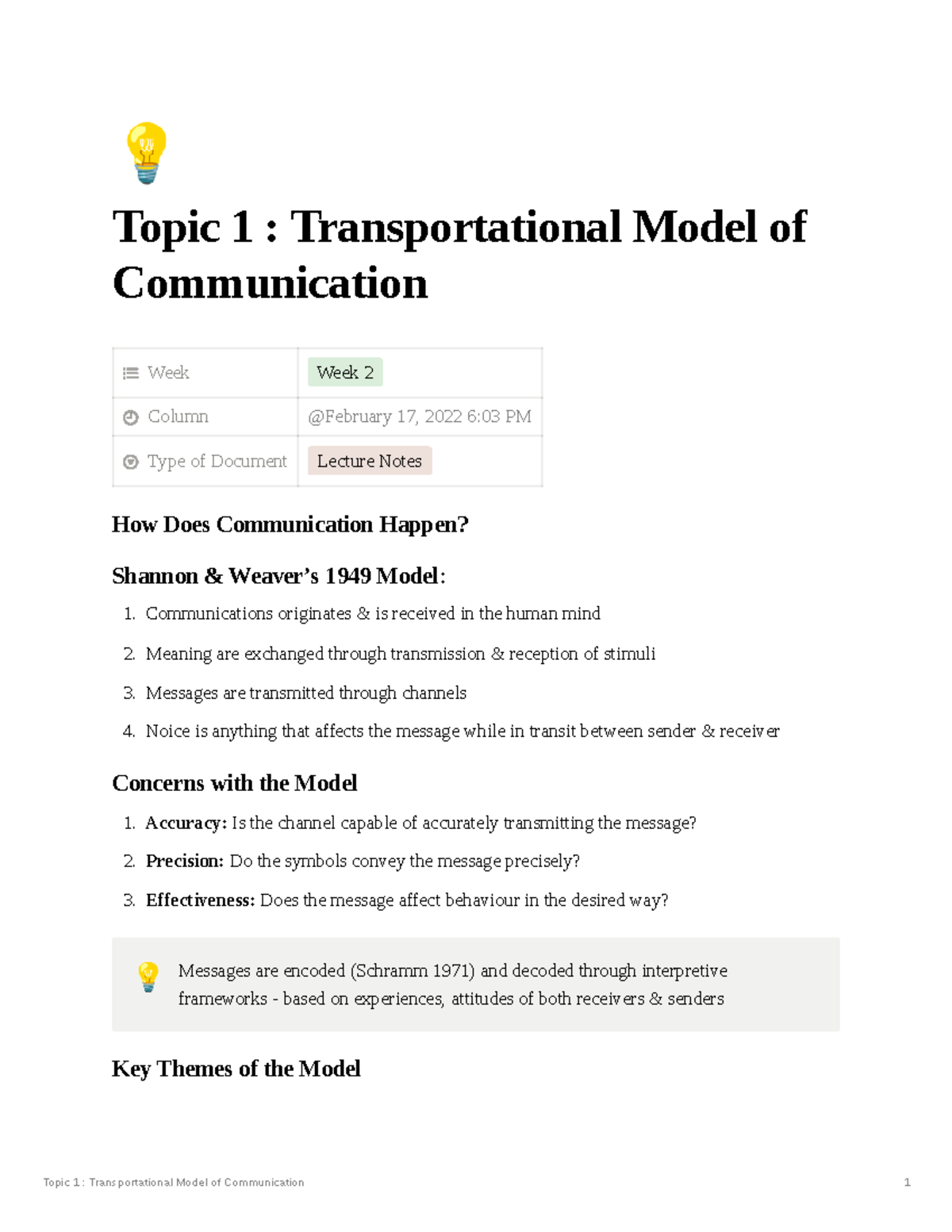 Transportational Model of Communication - Communications originates ...
