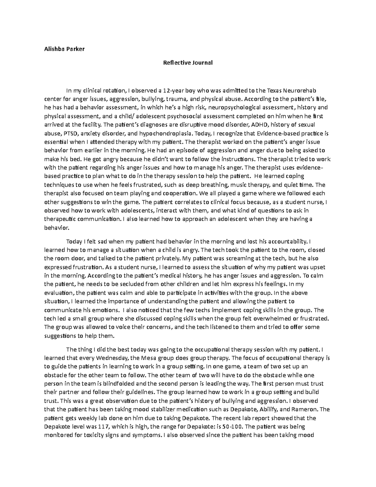 Reflective Journal Final Paper - Alishba Parker Reflective Journal In ...