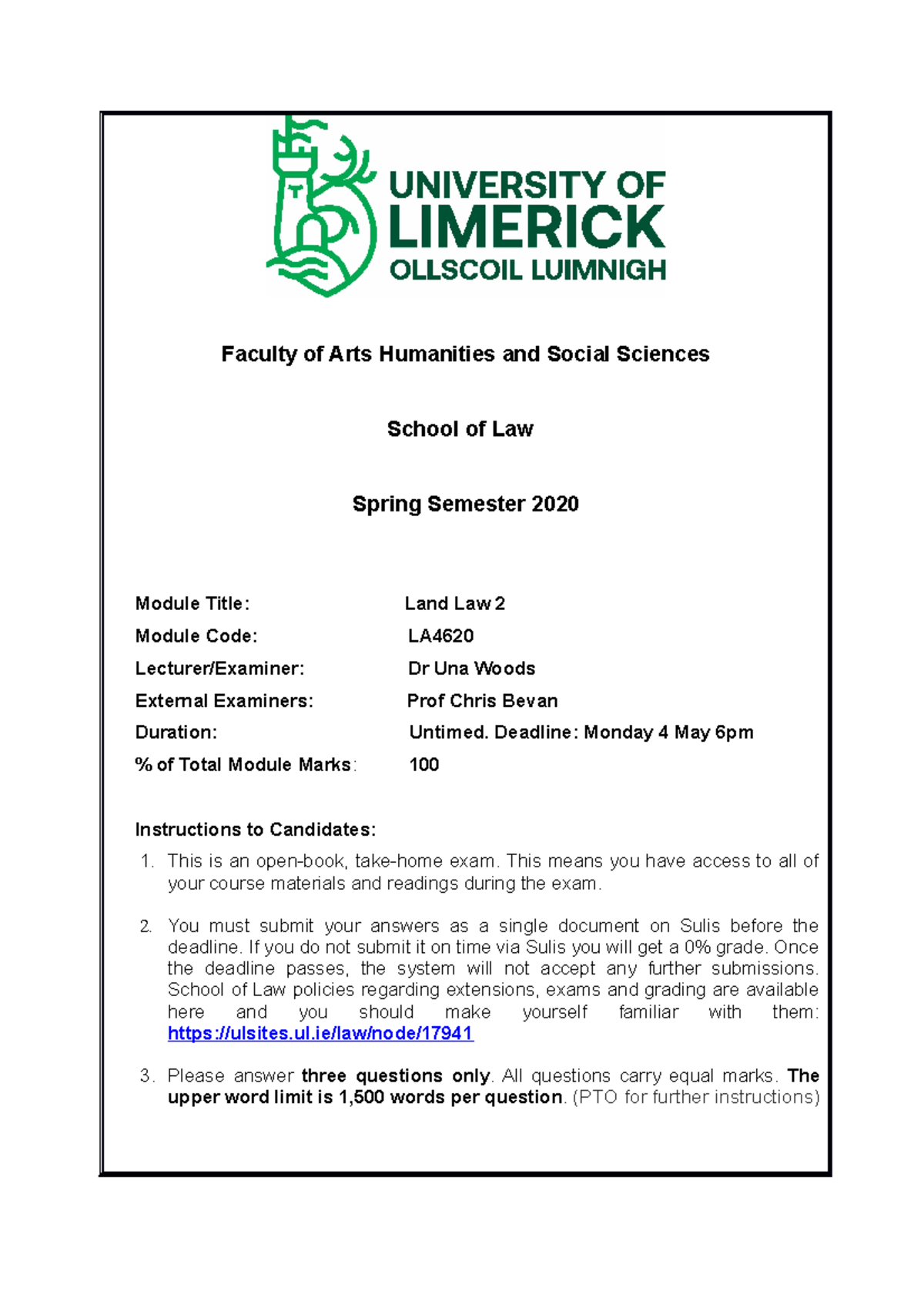 LA4620 Summer Exam Paper 2020 For Extern - Faculty of Arts Humanities ...