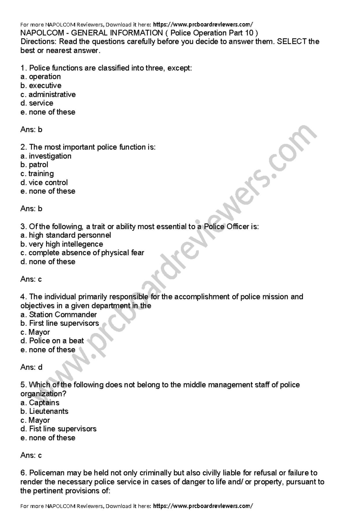 Police Operation Part 10 - SELECT the best or nearest answer. Police ...