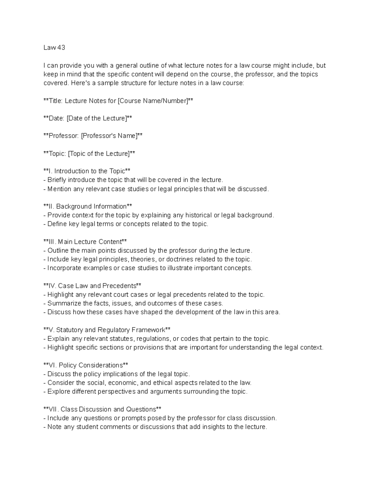 Notes Law badm 1010 lec 2 notes - Law 43 I can provide you with a ...