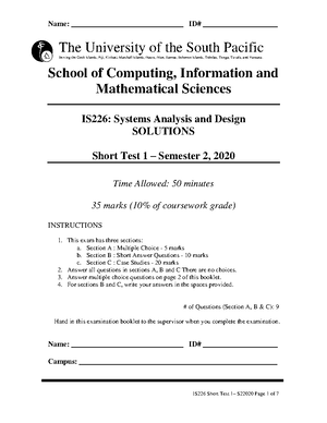 IS226 A1 - Analysis Report - IS226 - Systems Analysis & Design Semester ...