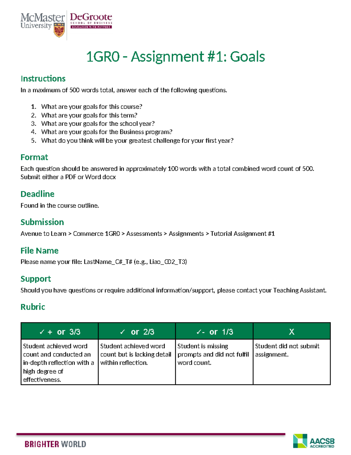 1GR0 - Tutorial Assignment 1 - 1GR0 - Assignment #1: Goals Instructions ...