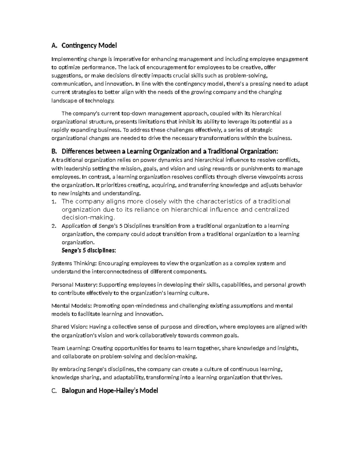 C721 - A. Contingency Model Implementing change is imperative for ...