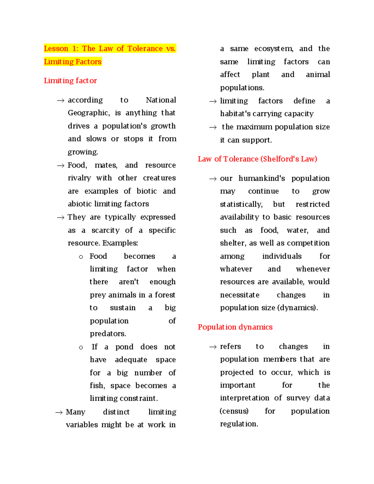 Law of limits, tolerance and population dynamics - Lesson 1: The Law of ...