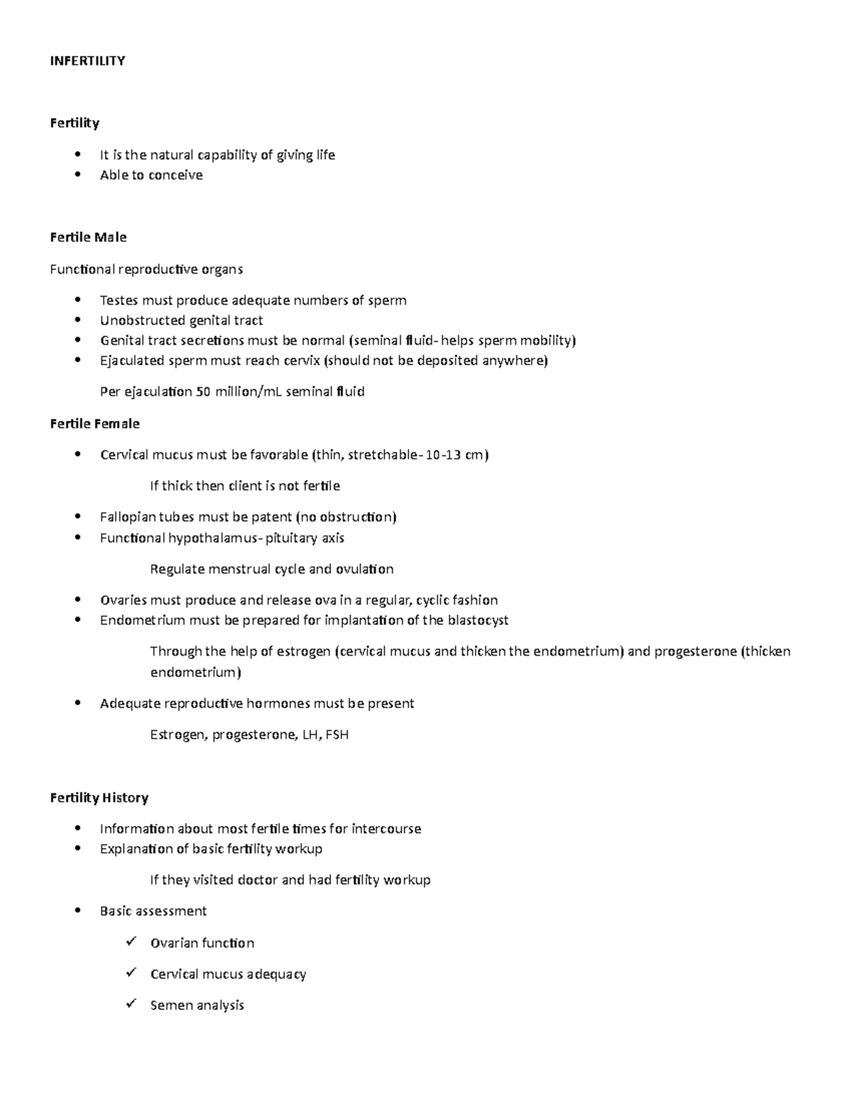 Infertility - Lecture notes Maternal Child and Health Nursing ...