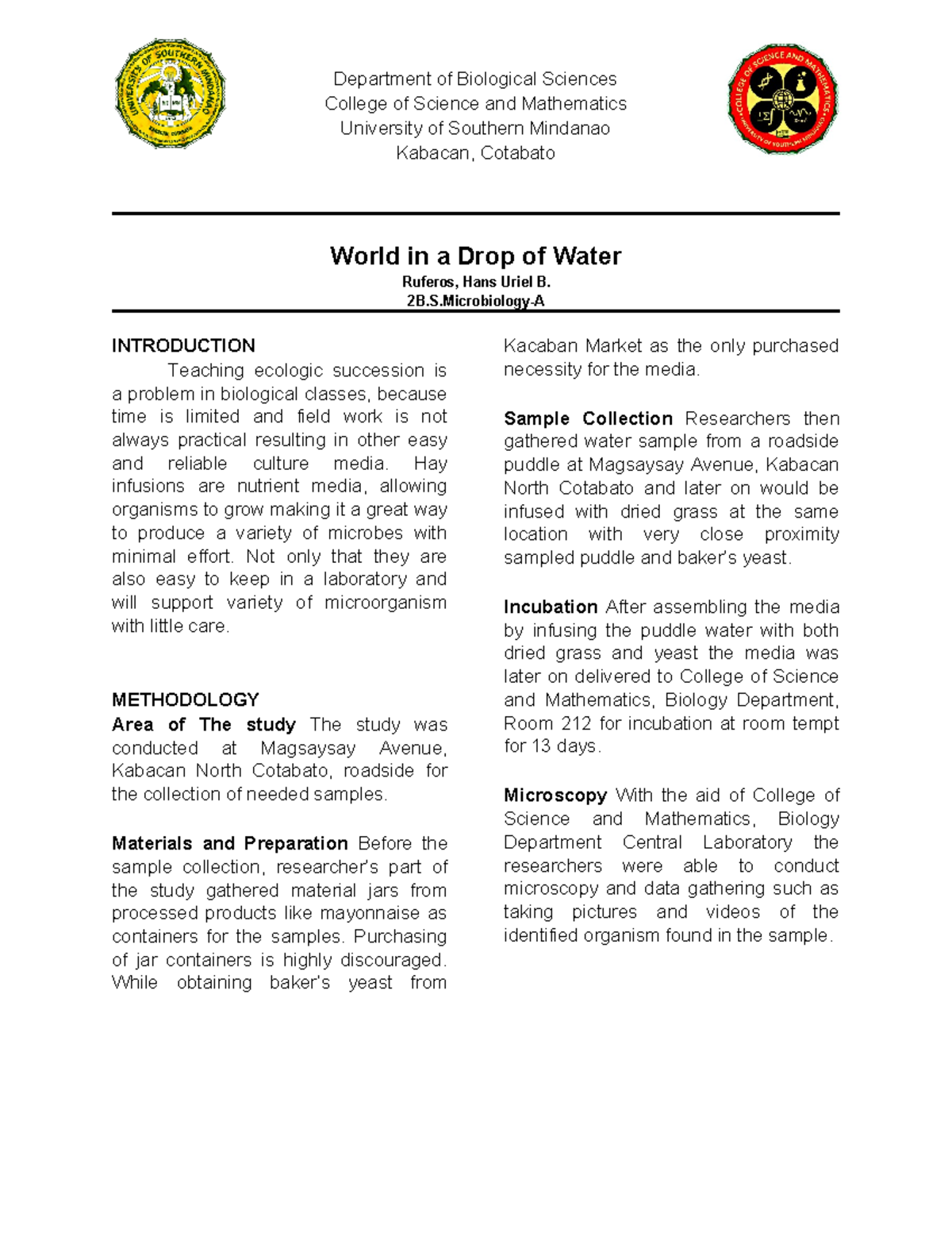 World in a Drop of Water (Repaired) - College of Science and ...