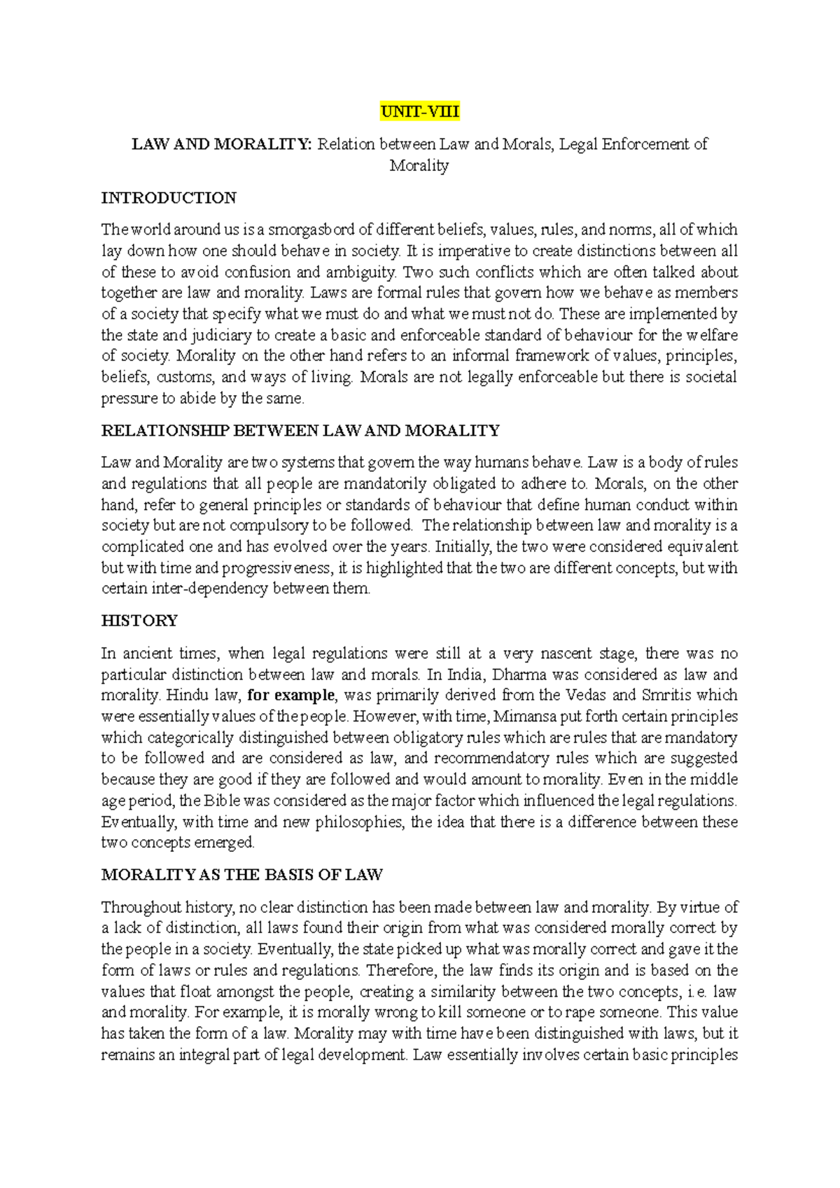 law and morality notes of jurisprudence semster two ll.b - UNIT-VIII ...