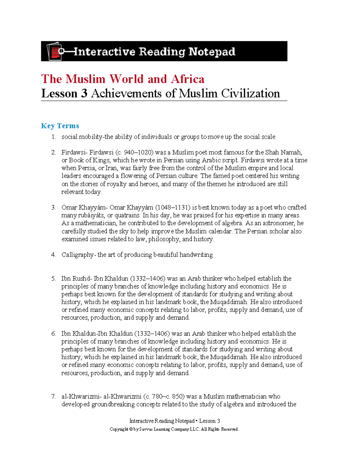 Interactive Notepad - The Muslim World and Africa Lesson 3 Achievements ...