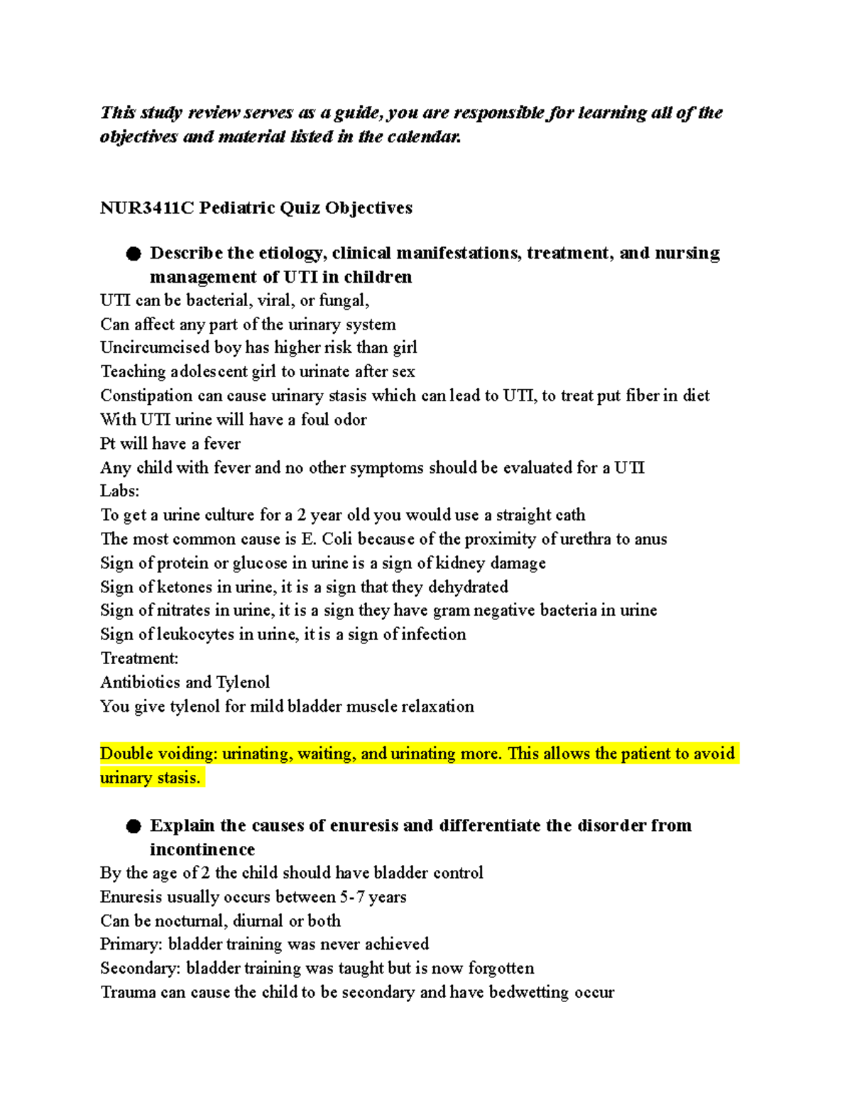 Peds - Qui 3 study guide - QUIZ 3 PEDS - This study review serves as a ...