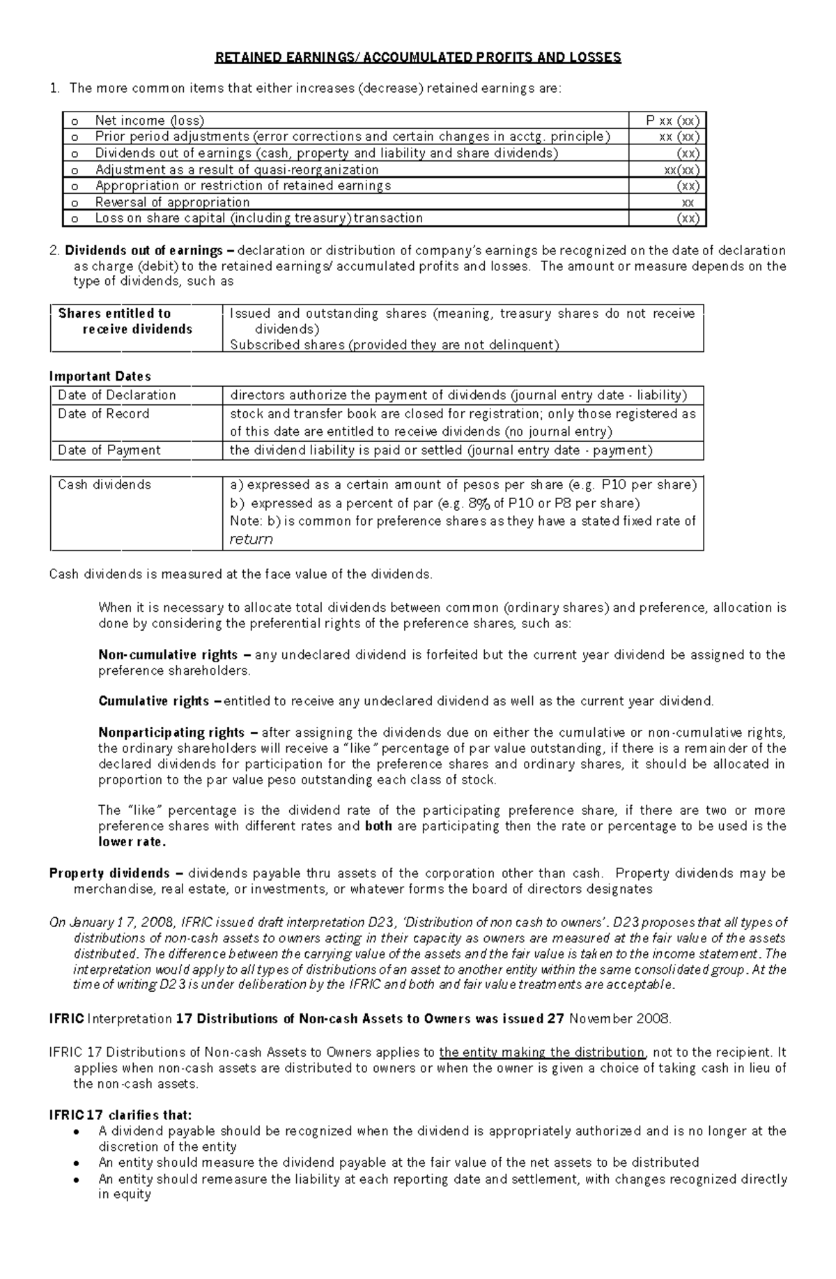 Key Points.Accumulated Profits and Losses - RETAINED EARNINGS ...