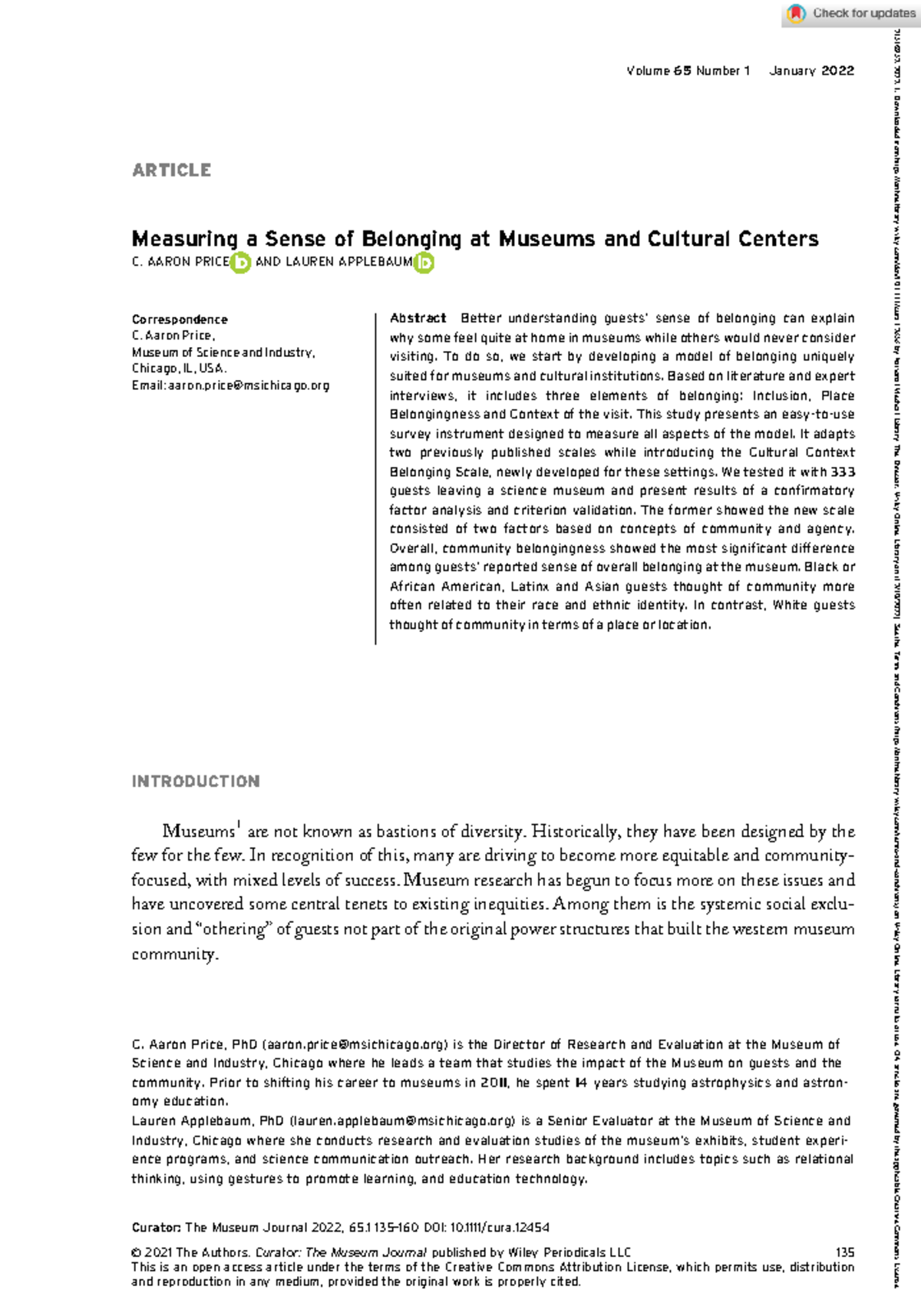 Curator The Museum Journal - 2021 - Price - Measuring a Sense of ...