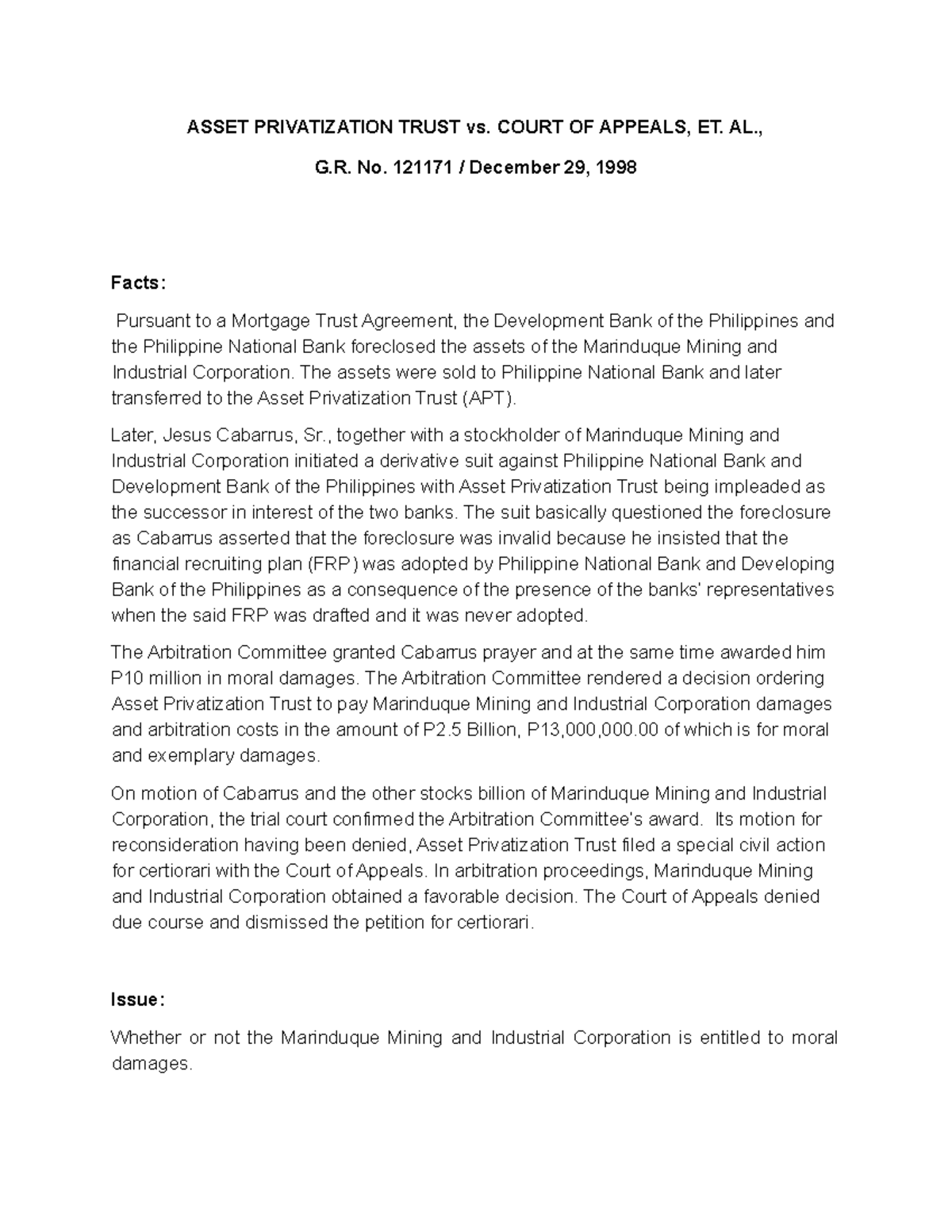 Group 14 - Law - ASSET PRIVATIZATION TRUST vs. COURT OF APPEALS, ET. AL ...