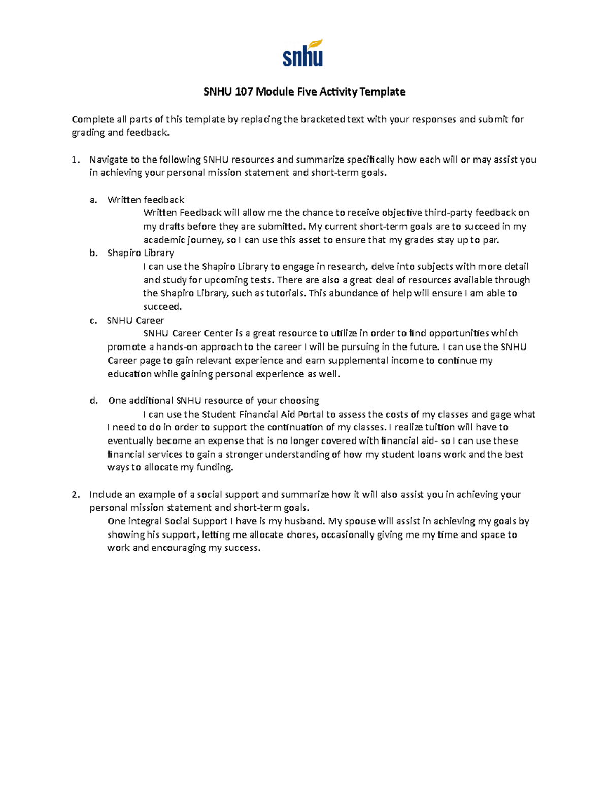 SNHU 107 Module Five Activity Template - SNHU 107 Module Five Activity ...