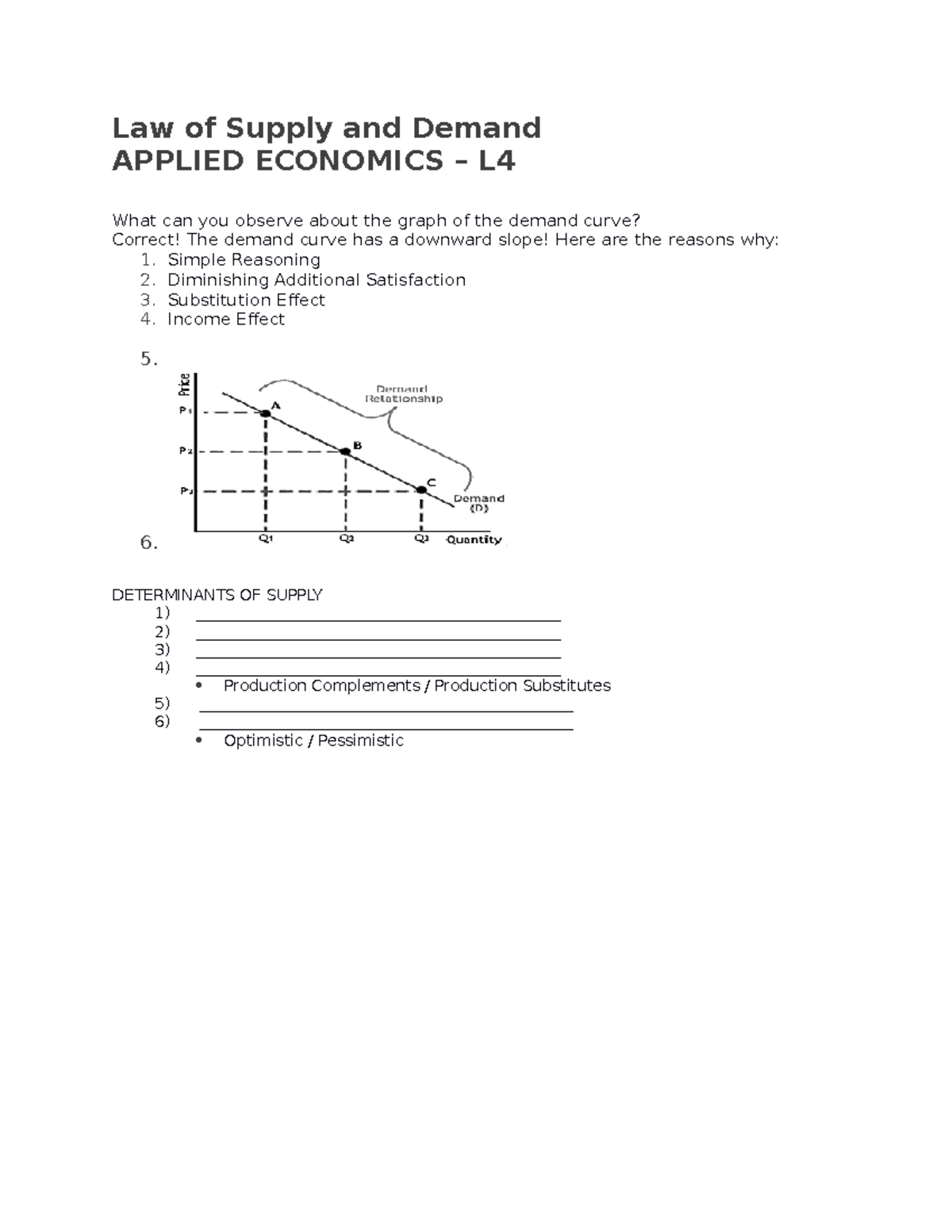 Applied Eco - 4 - Law of Supply and Demand APPLIED ECONOMICS – L What ...