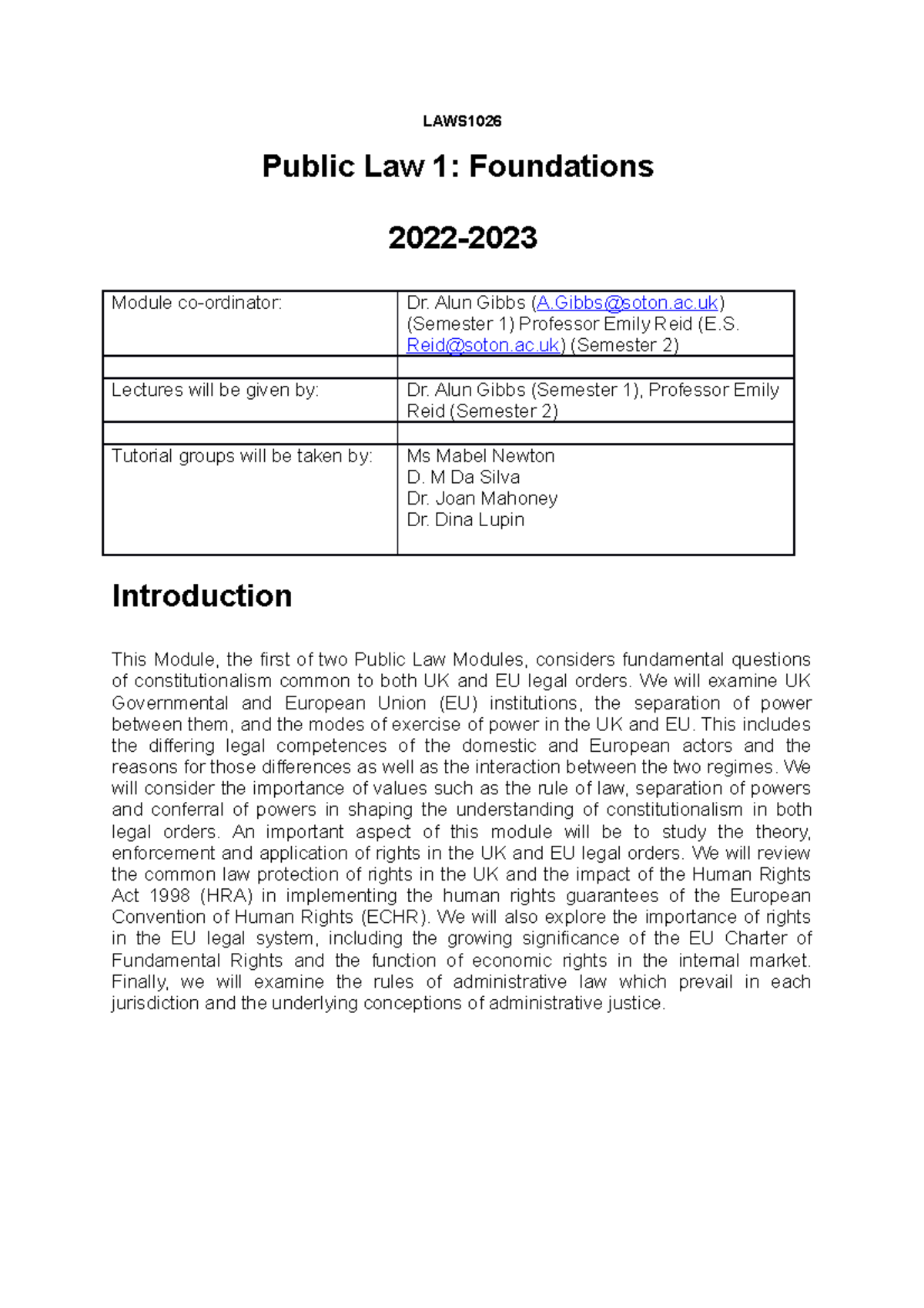 Module Outline Public Law 22-23 - LAWS Public Law 1: Foundations 2022 ...