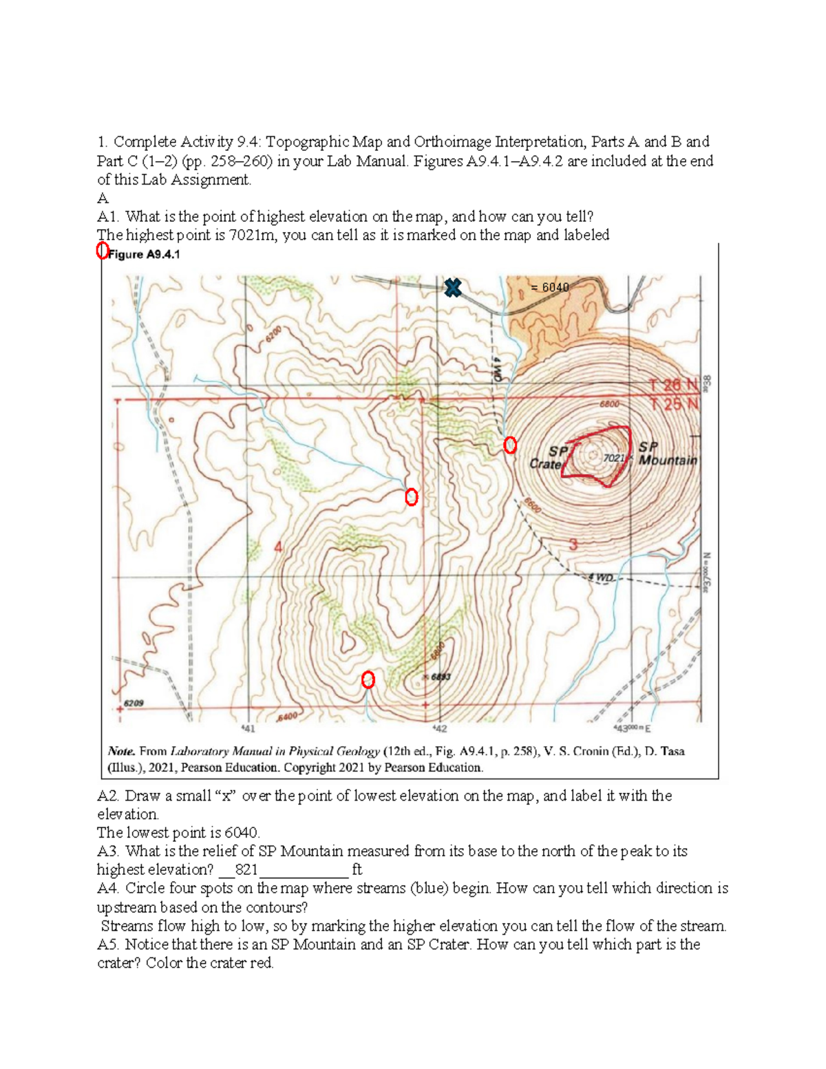 Lab Assignment 8- Geol 200 - Complete Activity 9: Topographic Map and ...