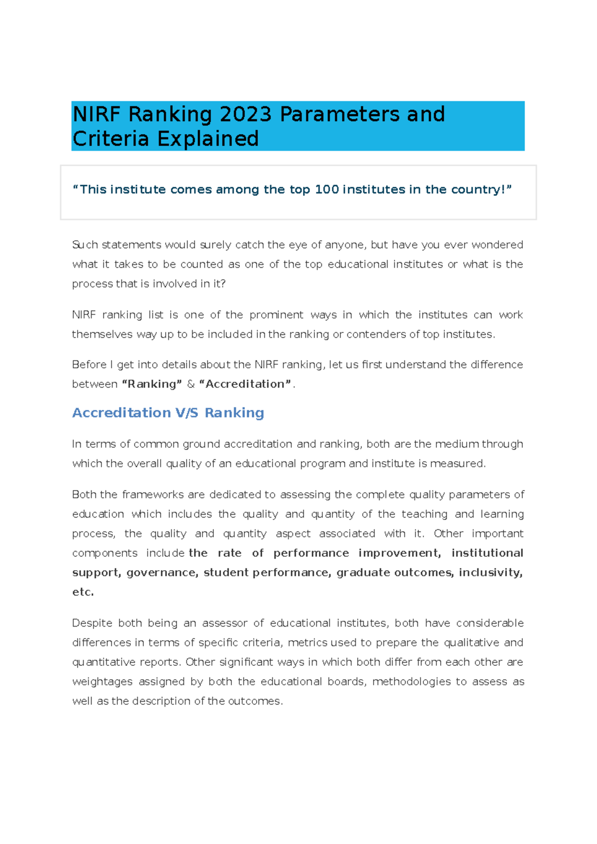 NIRF Ranking 2023 Parameters and Criteria Explained - Before I get into ...