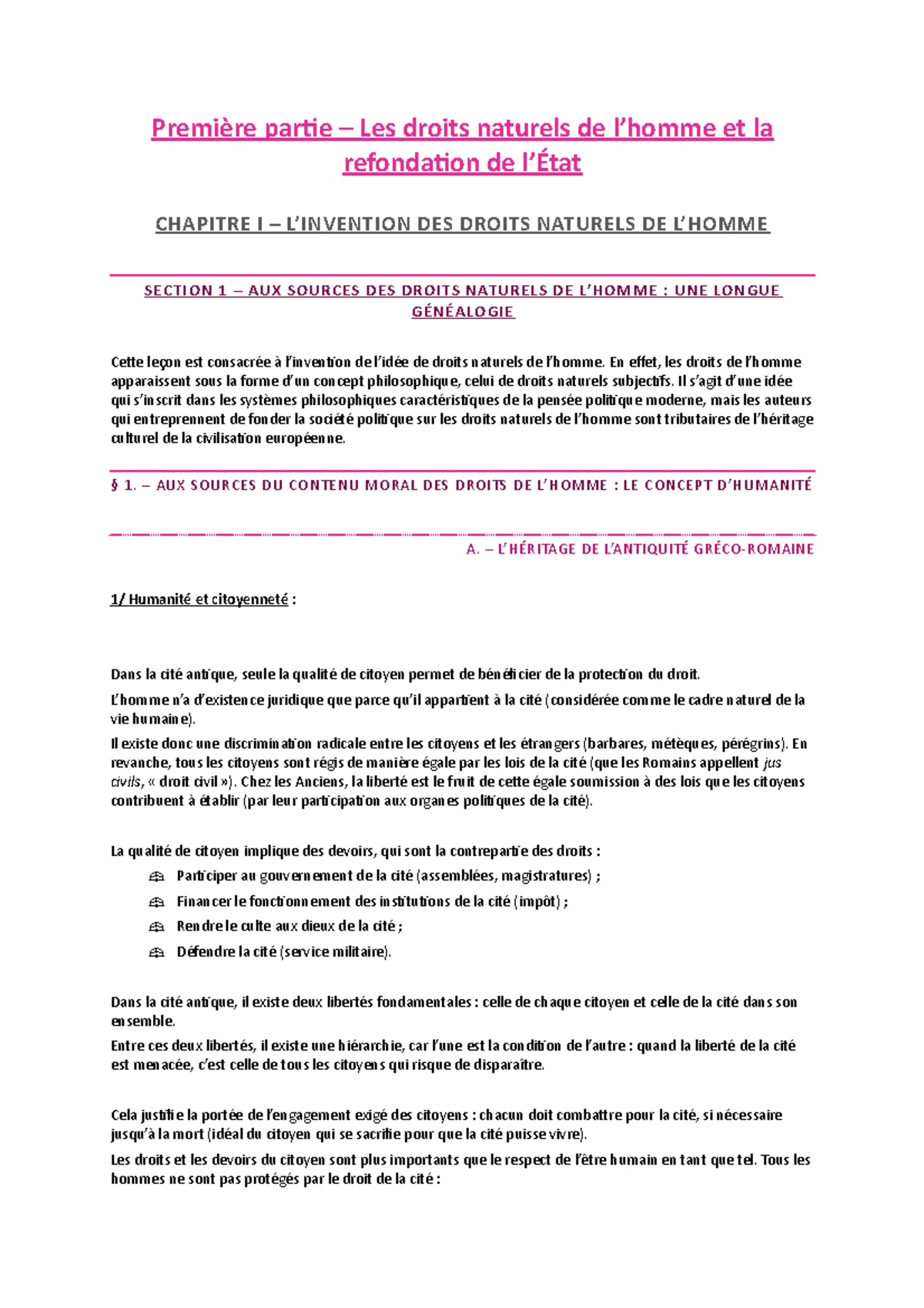 HDH - Part 1 - Cours histoire des droits de l'homme - Première partie – Les droits naturels de ...