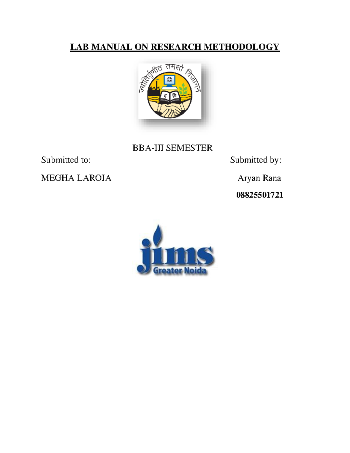 Aryan Rana practical file - LAB MANUAL ON RESEARCH METHODOLOGY BBA-III ...