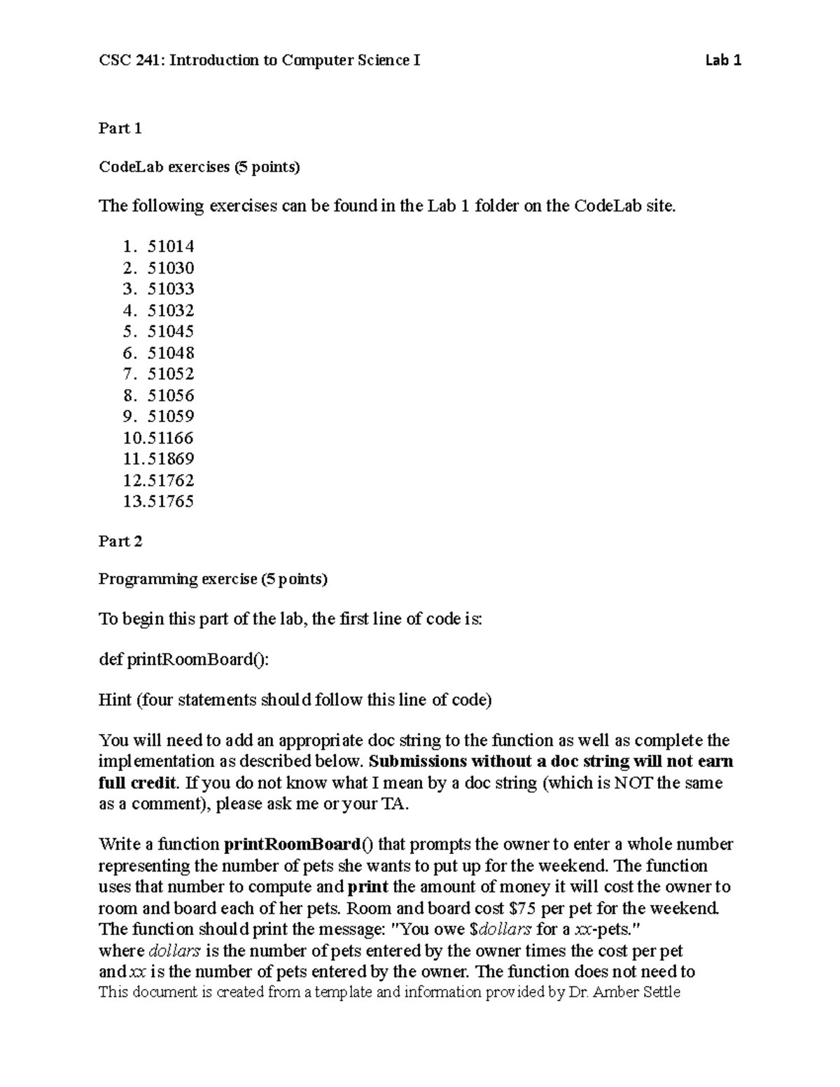 Lab 1-sadaan - Assignment - Part 1 CodeLab exercises (5 points) The following exercises can be ...