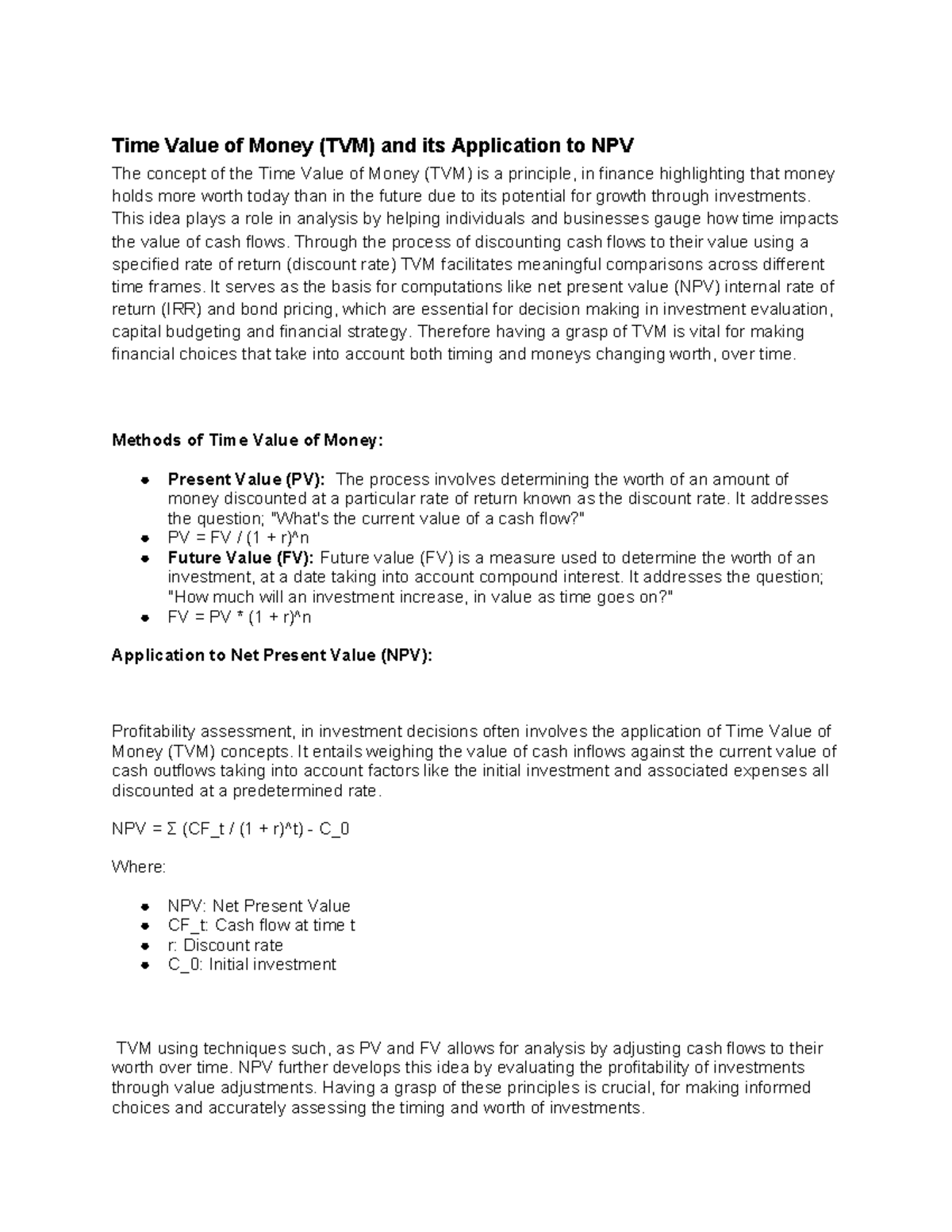 Portfolio unit 2 - Good - Time Value of Money (TVM) and its Application ...