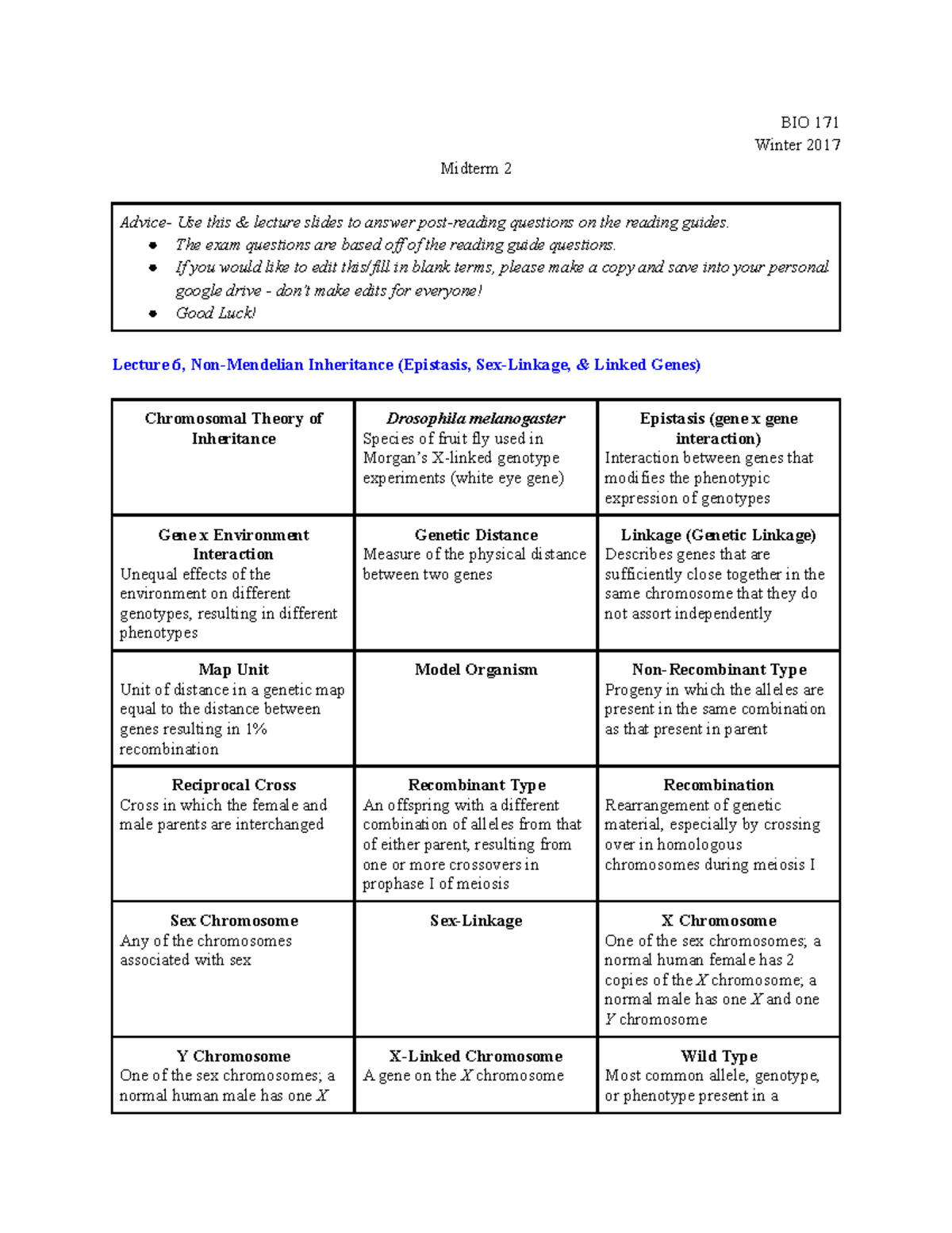 BIO 171 Unit 2 Master Study Guide - BIO 171 Winter 2017 Midterm 2 Use ...