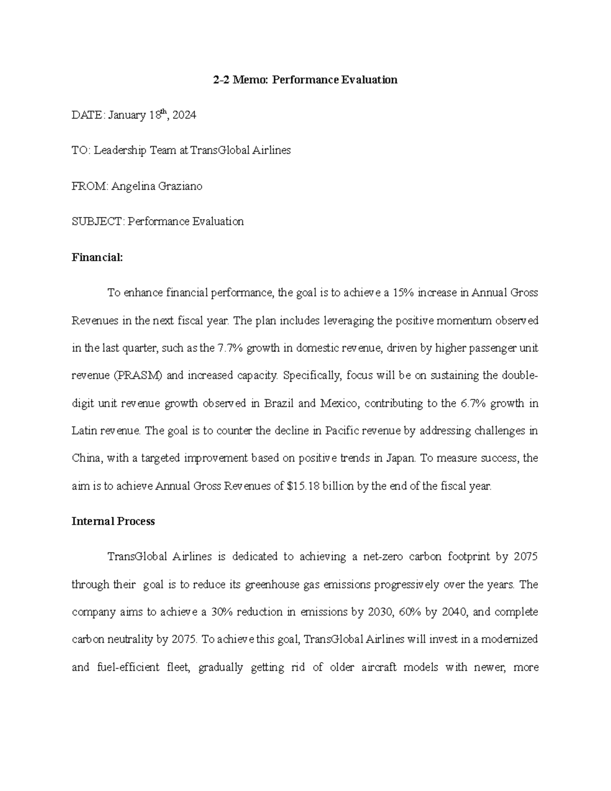 MBA 620 2-2 memo - 2-2 memo - 2-2 Memo: Performance Evaluation DATE ...