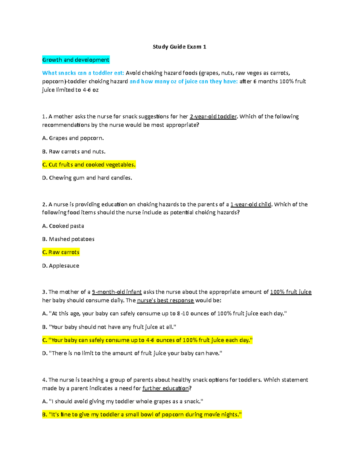 Pediatric exam 1 study guide - Study Guide Exam 1 Growth and ...