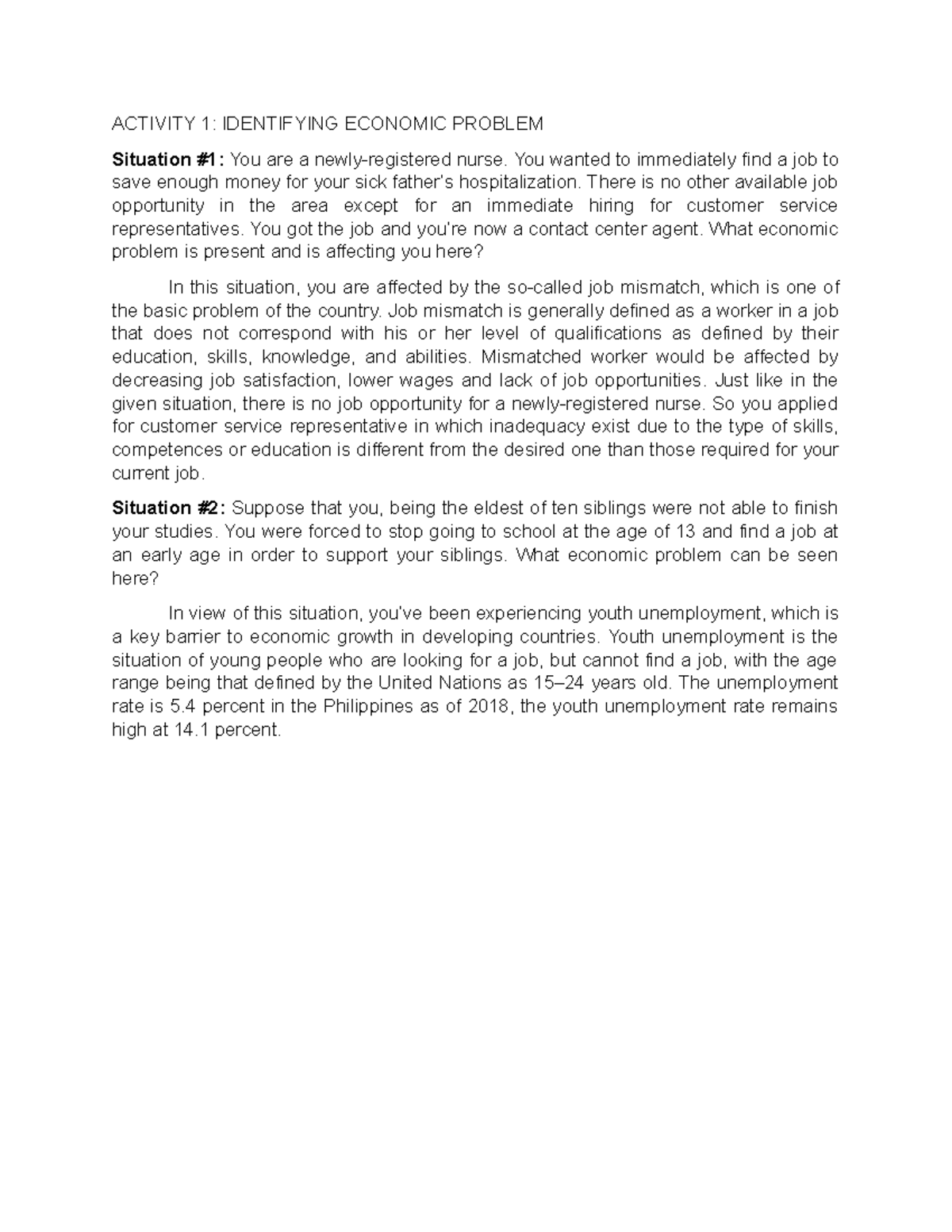 Activity 1- Economic Problems - ACTIVITY 1: IDENTIFYING ECONOMIC ...