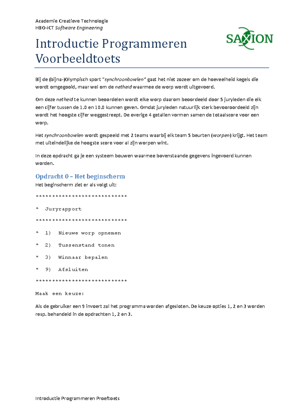Oefentoets - HBO-ICT Software Engineering Introductie Programmeren ...