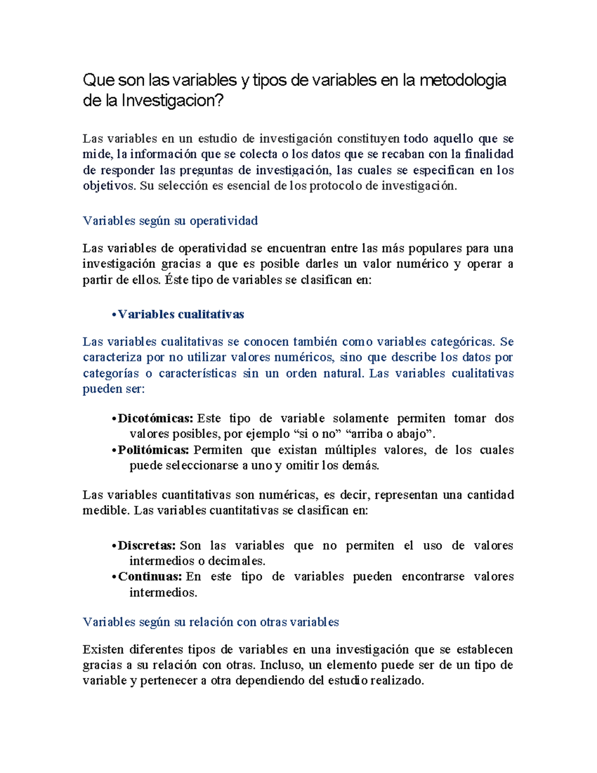 Que son las variables y tipos de variables en la metodologia de la ...