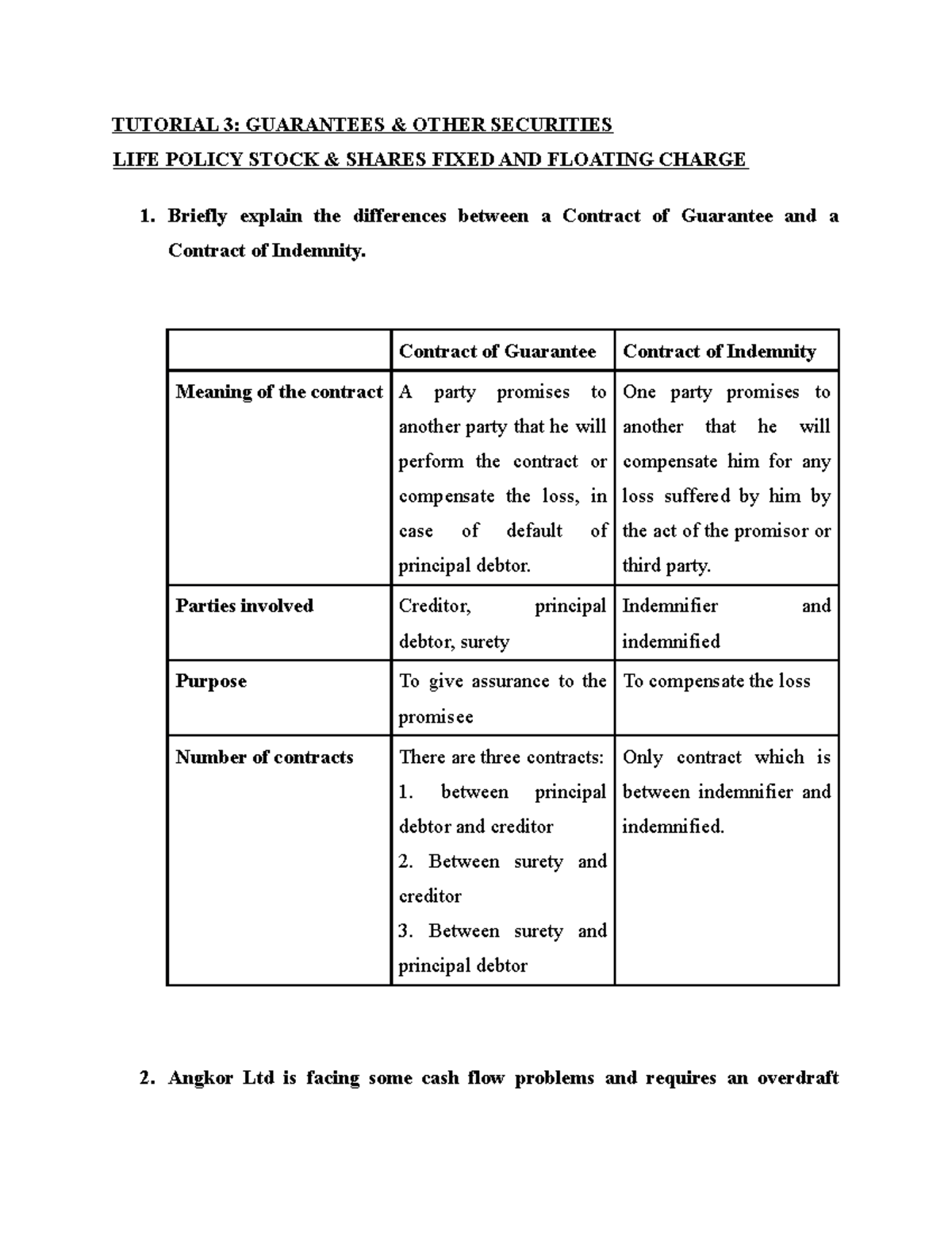 Law T3 - law - TUTORIAL 3: GUARANTEES & OTHER SECURITIES LIFE POLICY ...