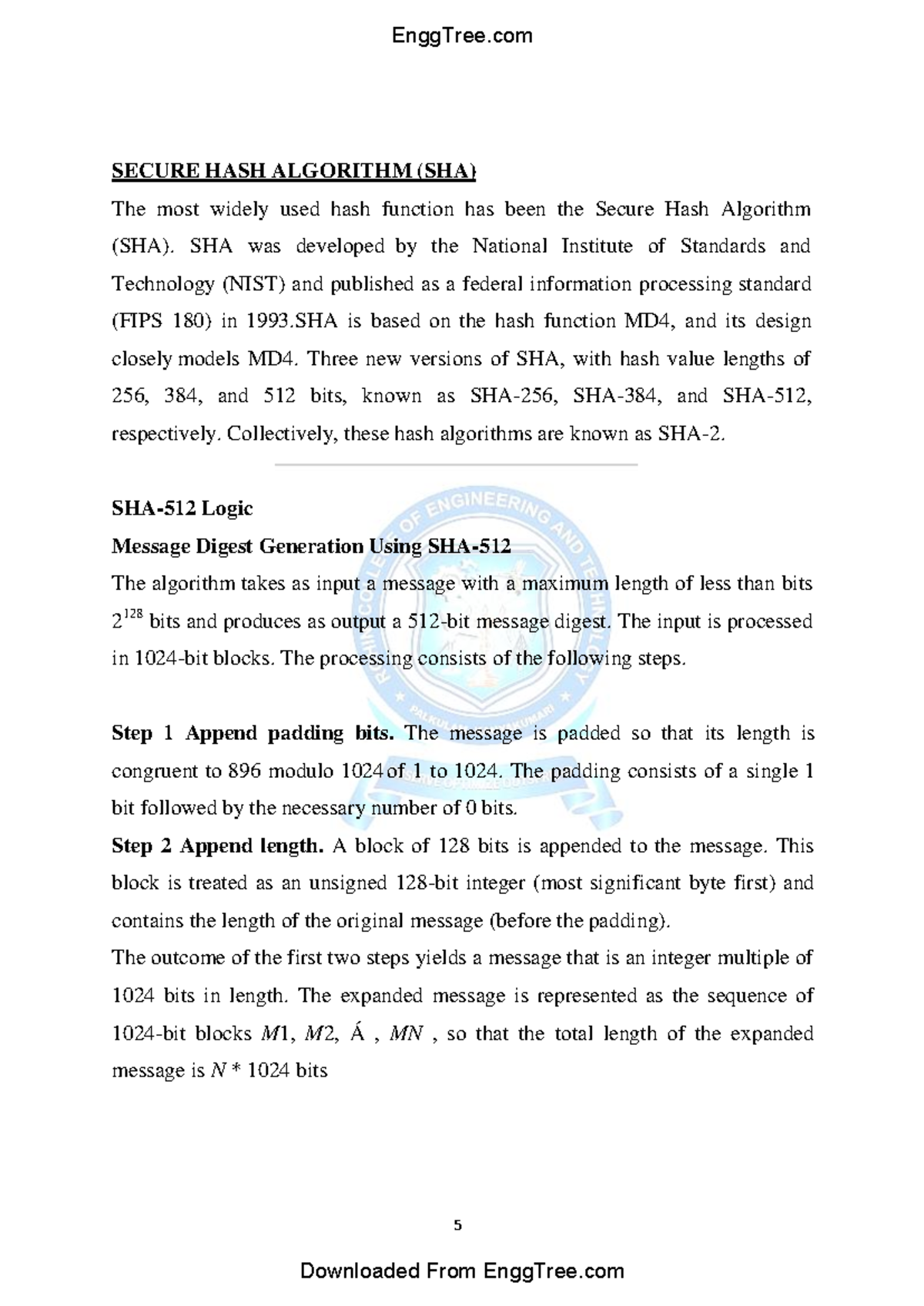 Sha 512 Ds Answers For Two Marks Lecture Notes 5 Secure Hash Algorithm Sha The Most