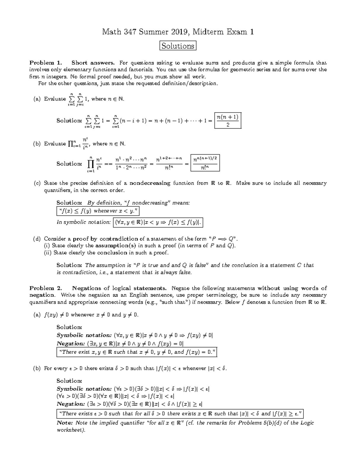 Exam1-sample-sol - exam - Math 347 Summer 2019, Midterm Exam 1 ...