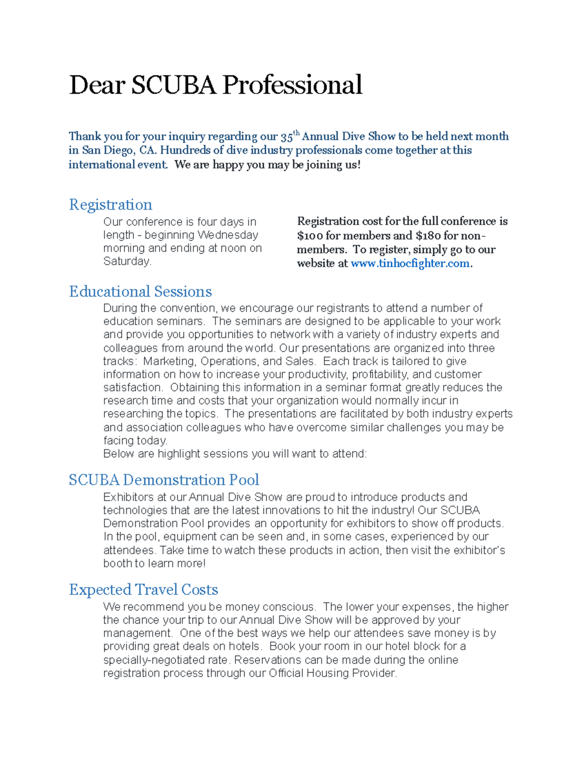 Project 2 - vdfv n fv - Dear SCUBA Professional Thank you for your ...