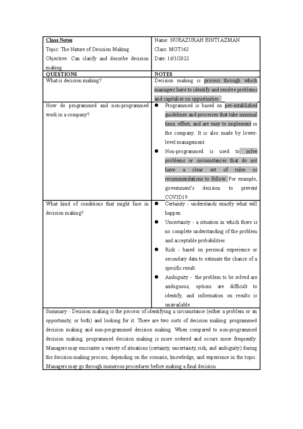 Cornell Lecture NOTE - entah lah - Class Notes Topic: The Nature of ...